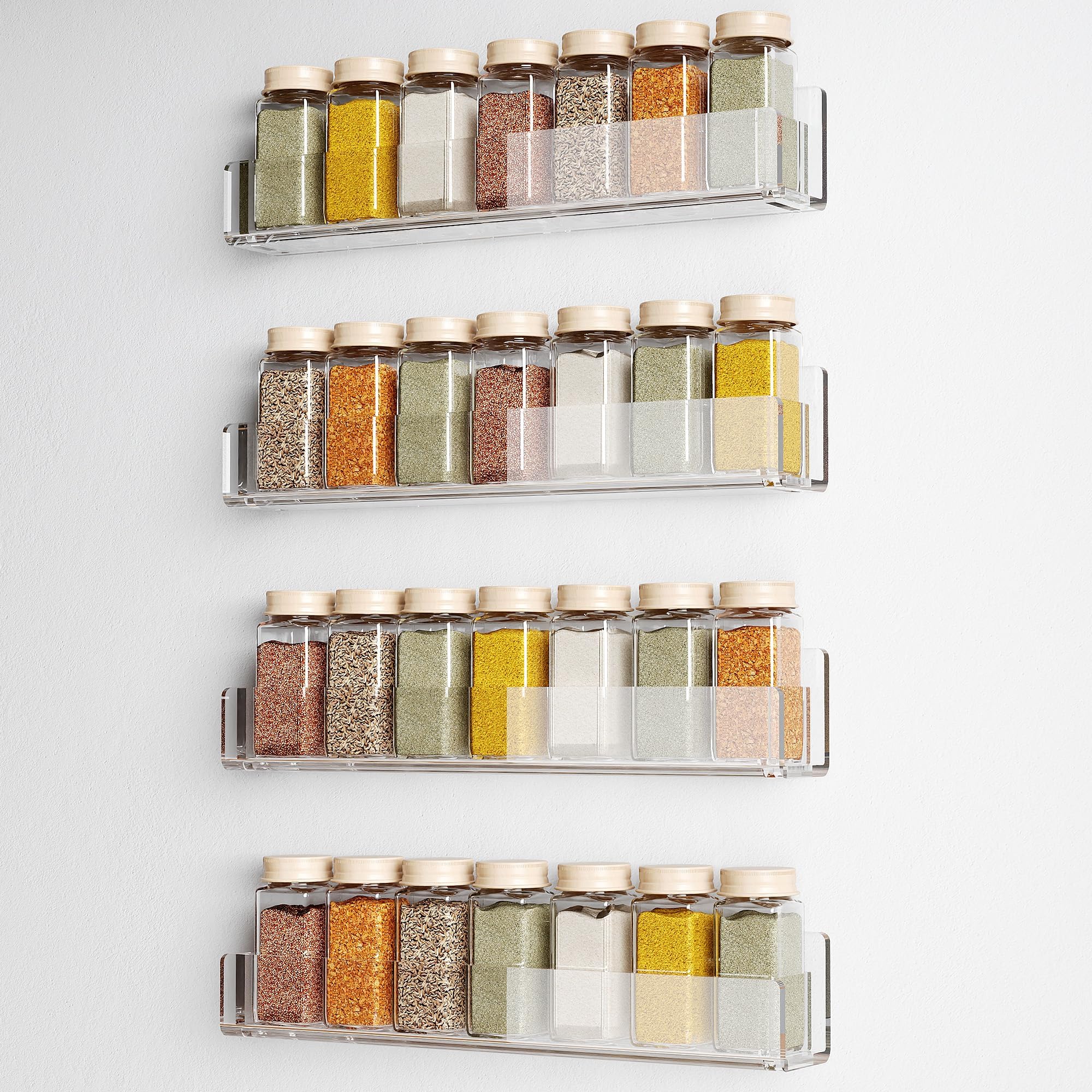 Amazon.com: 4 Packs Acrylic Spice Rack Wall Mount, 13.93 Inch Hanging ...