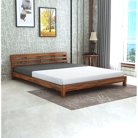 Ebansal Wooden Low Height Queen Size Bed Without Storage | Solid Wood ...