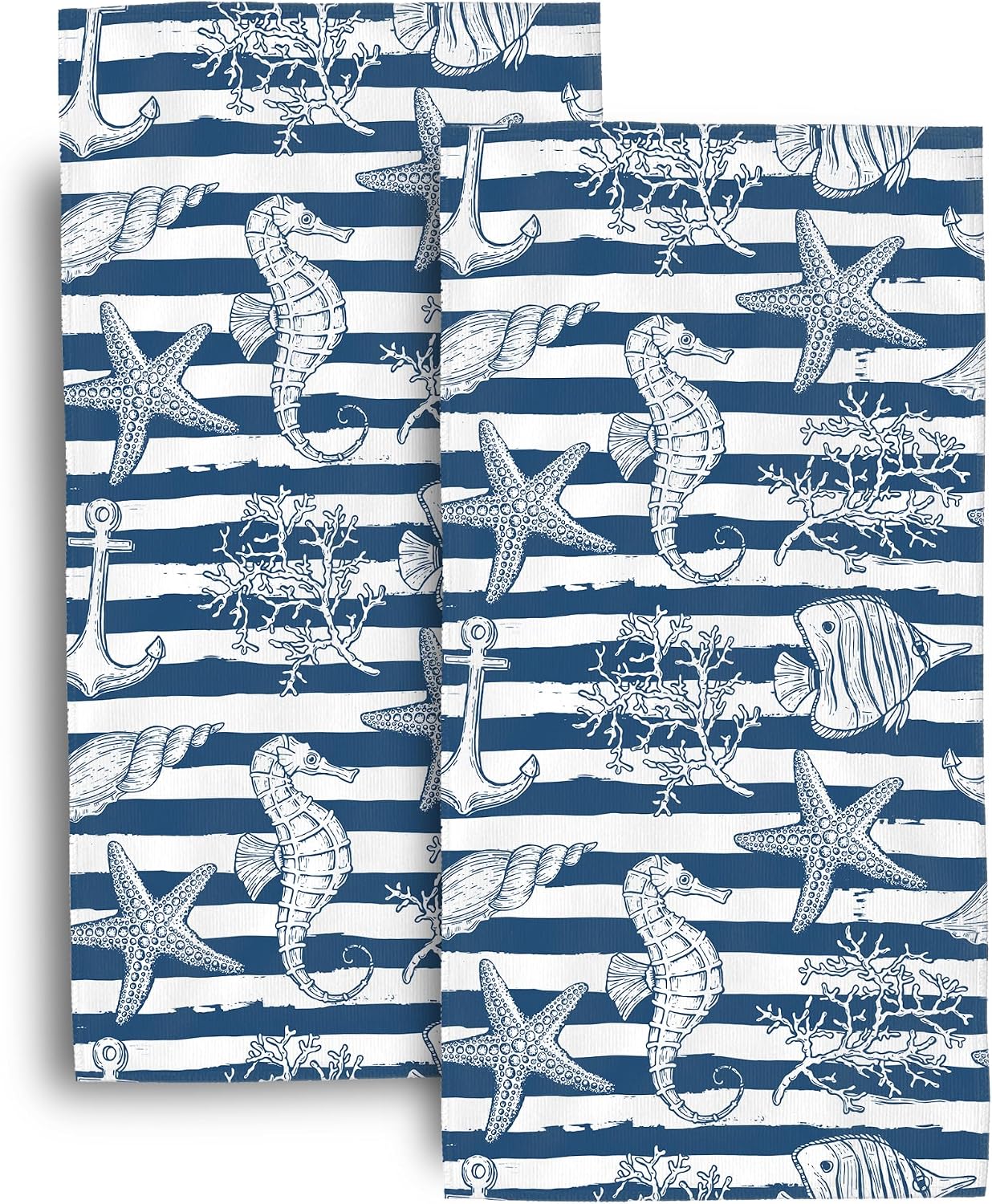 Amazon.com: Lilenyu Nautical Bathroom Decor Blue Sea Coral Seahorse ...