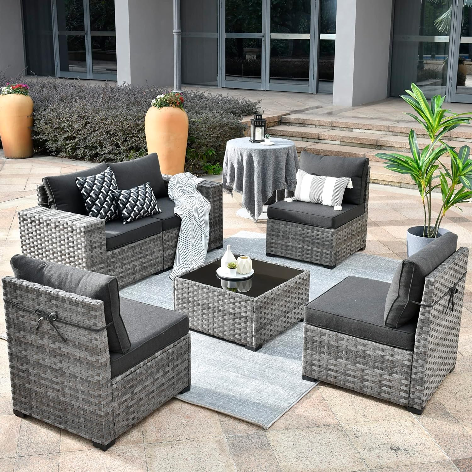 Amazon.com: XIZZI 6 PCS Patio Furniture Set,Wide Armrest Outdoor ...