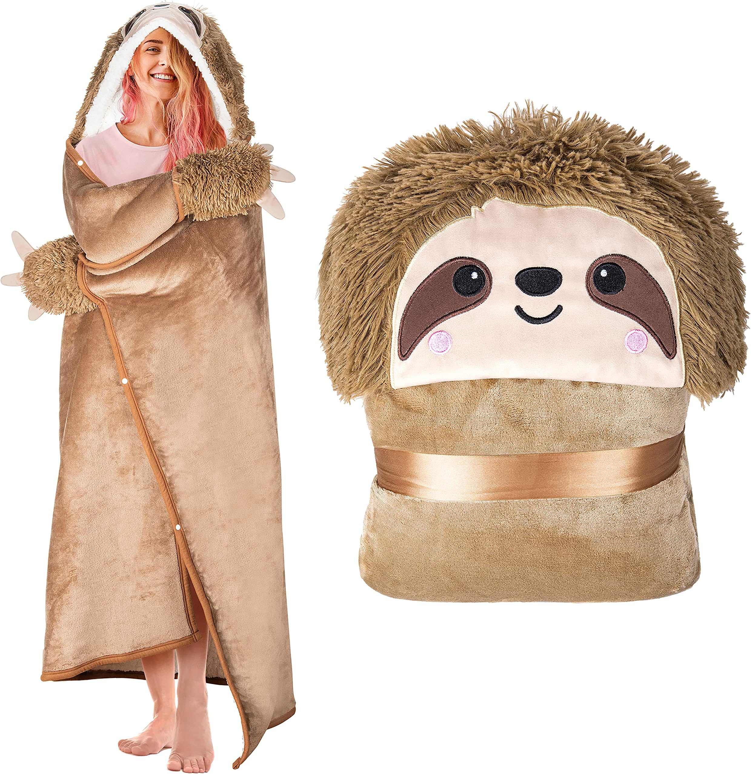 Amazon.com: Sloth Blanket for Adults Sloth Hooded Blanket Sherpa Fleece ...