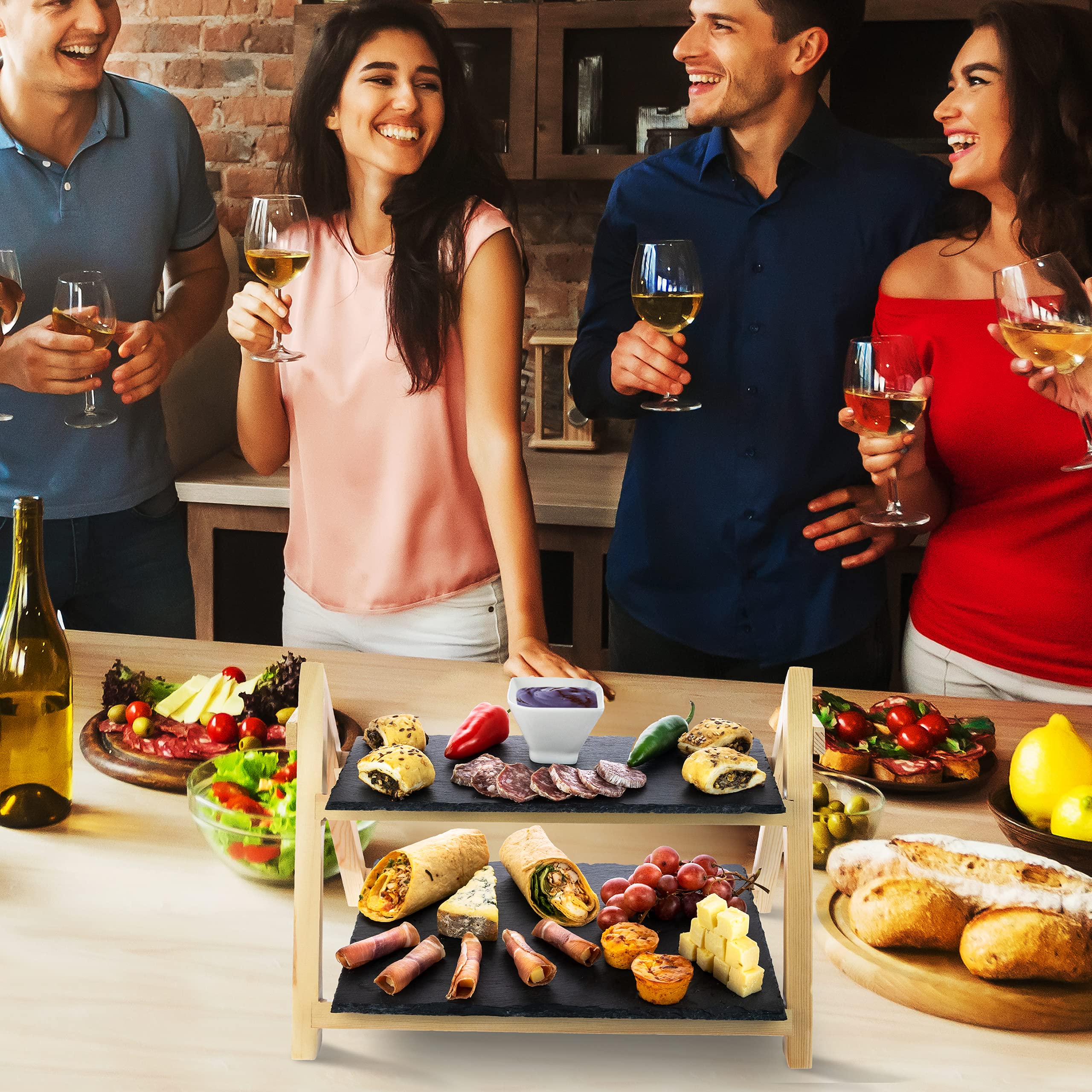 Buy Nyxi Slate Cake Stand Serving Board Premium Pine Wood Rustic Slate ...