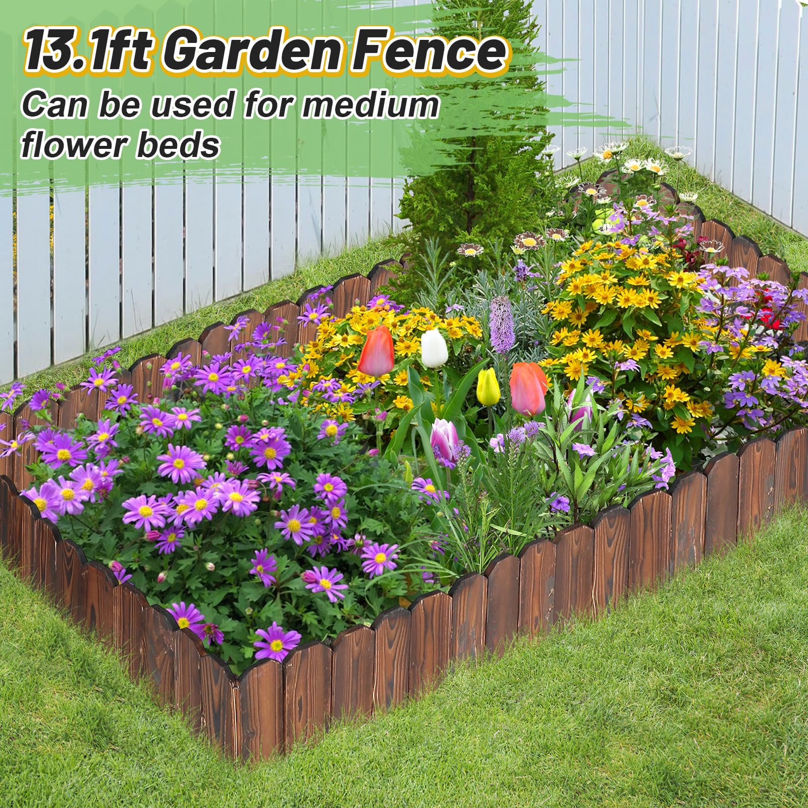 Snapklik.com : Wooden Garden Edging - 13.1ft X 11.8in Pine Landscape Border