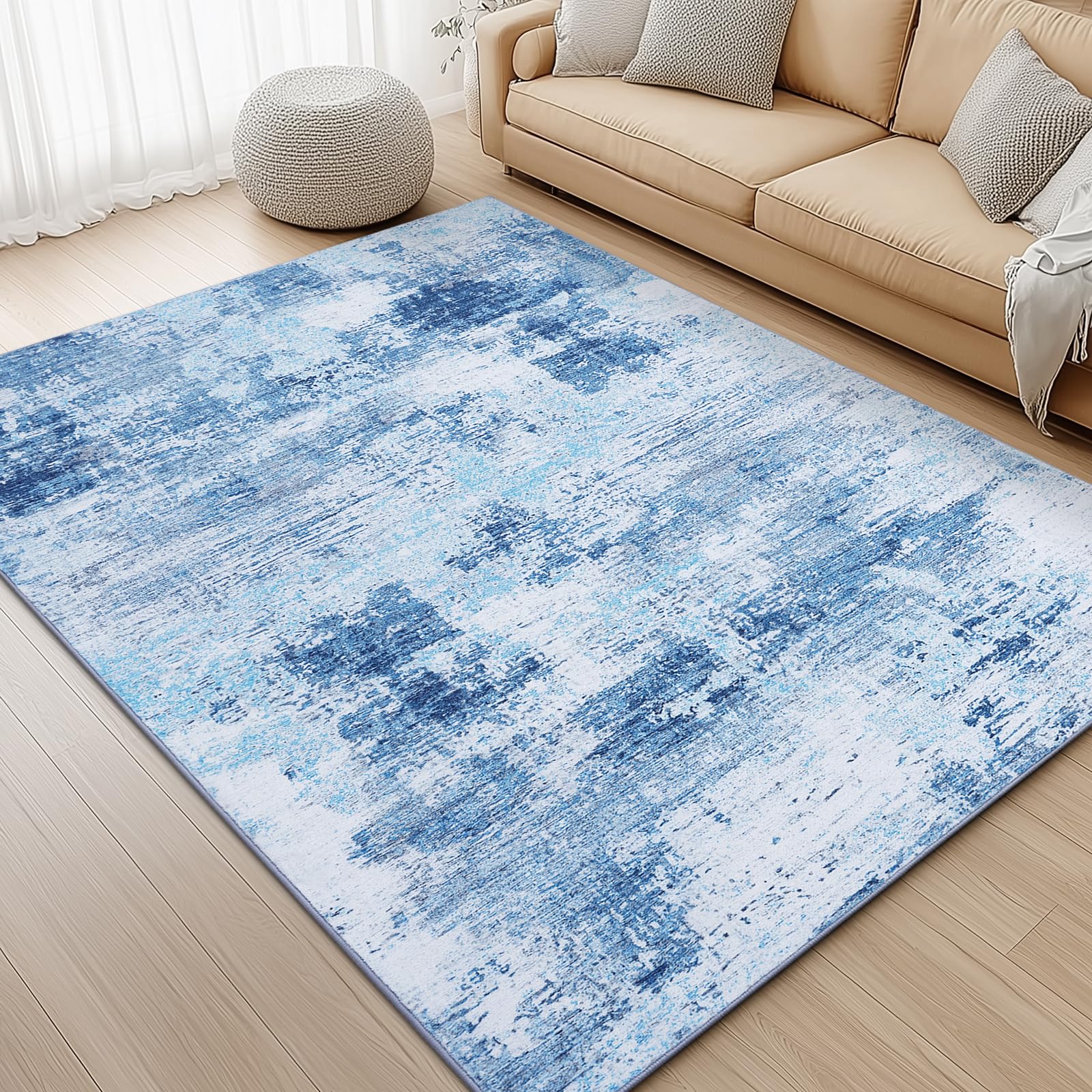 OLANLY Modern Abstract Area Rugs for Living Room, 4x6 Non Slip Machine ...