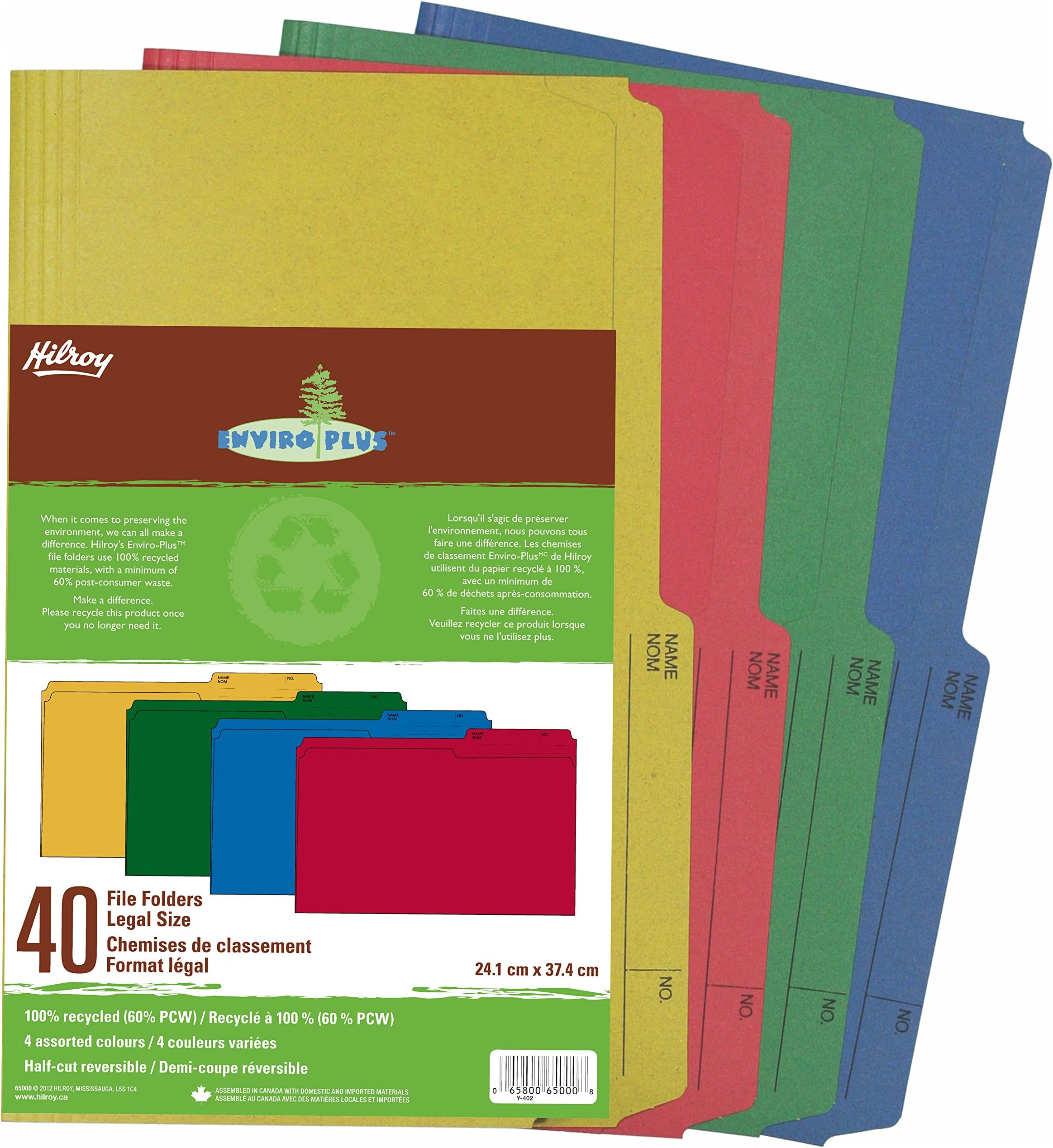Hilroy 65000 Enviro-Plus Colored Recycled File Folders, Legal Size ...