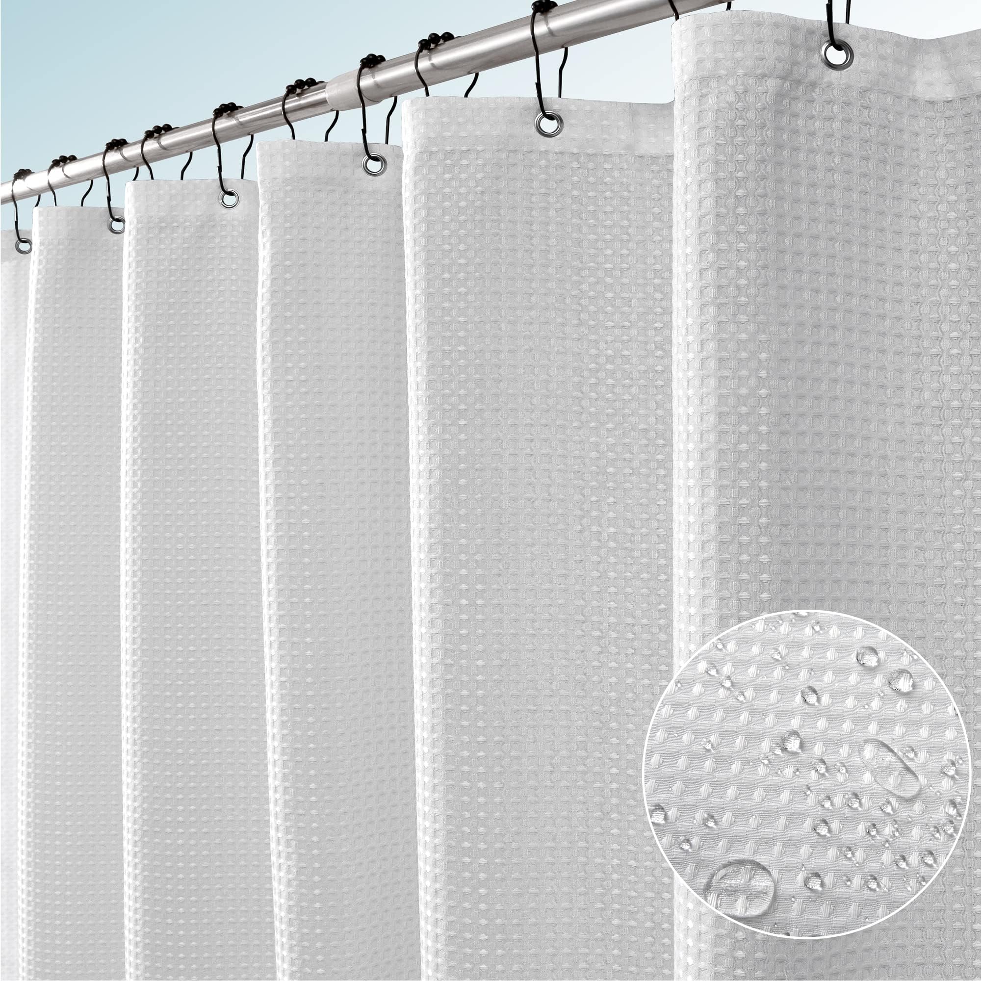mDesign Extra Long Premium 100% Cotton Waffle Weave Fabric Shower ...