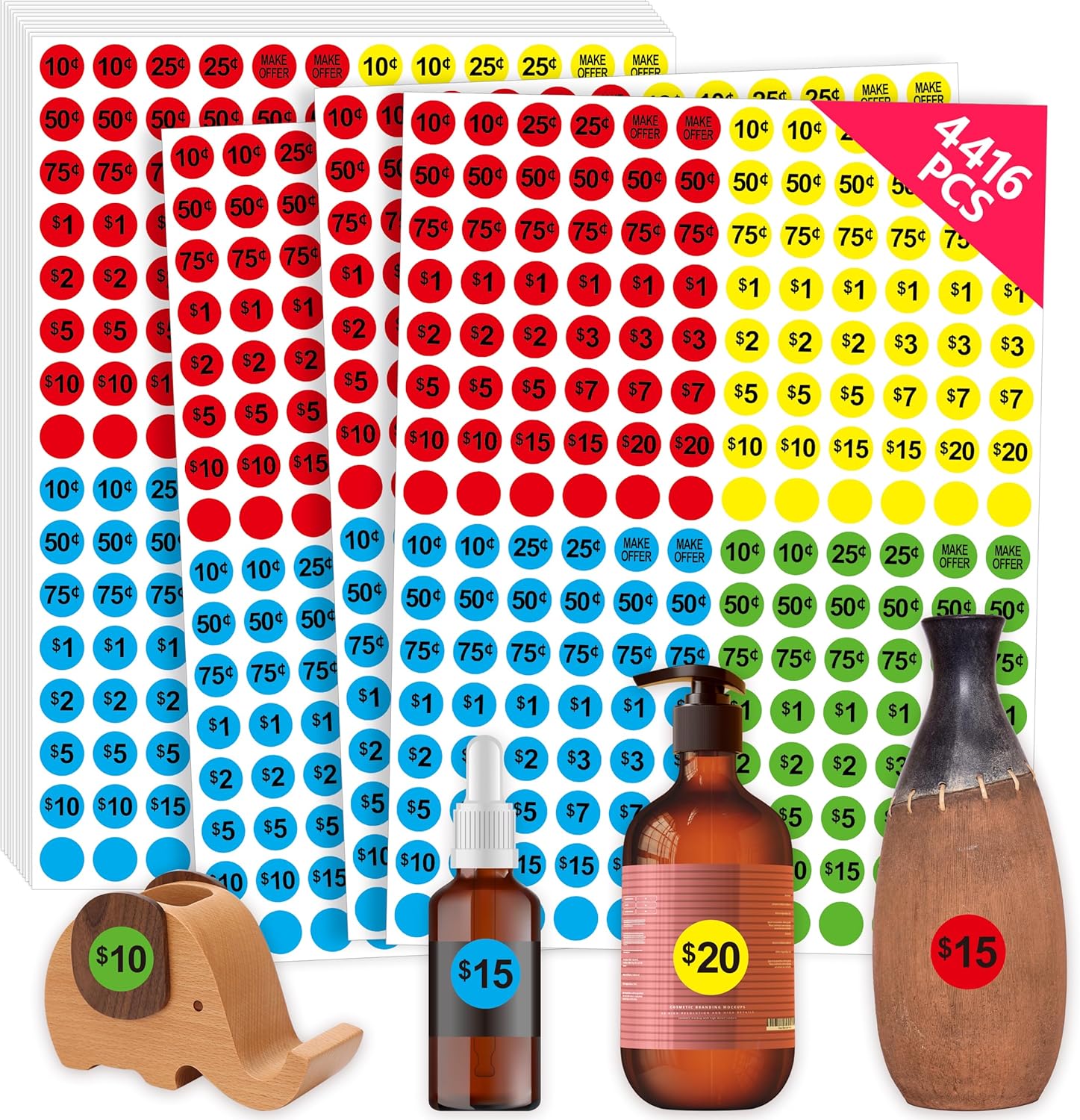 Amazon.com : 4416 PCS Pre-Priced Pricing Stickers, Sale Labels in 4 ...