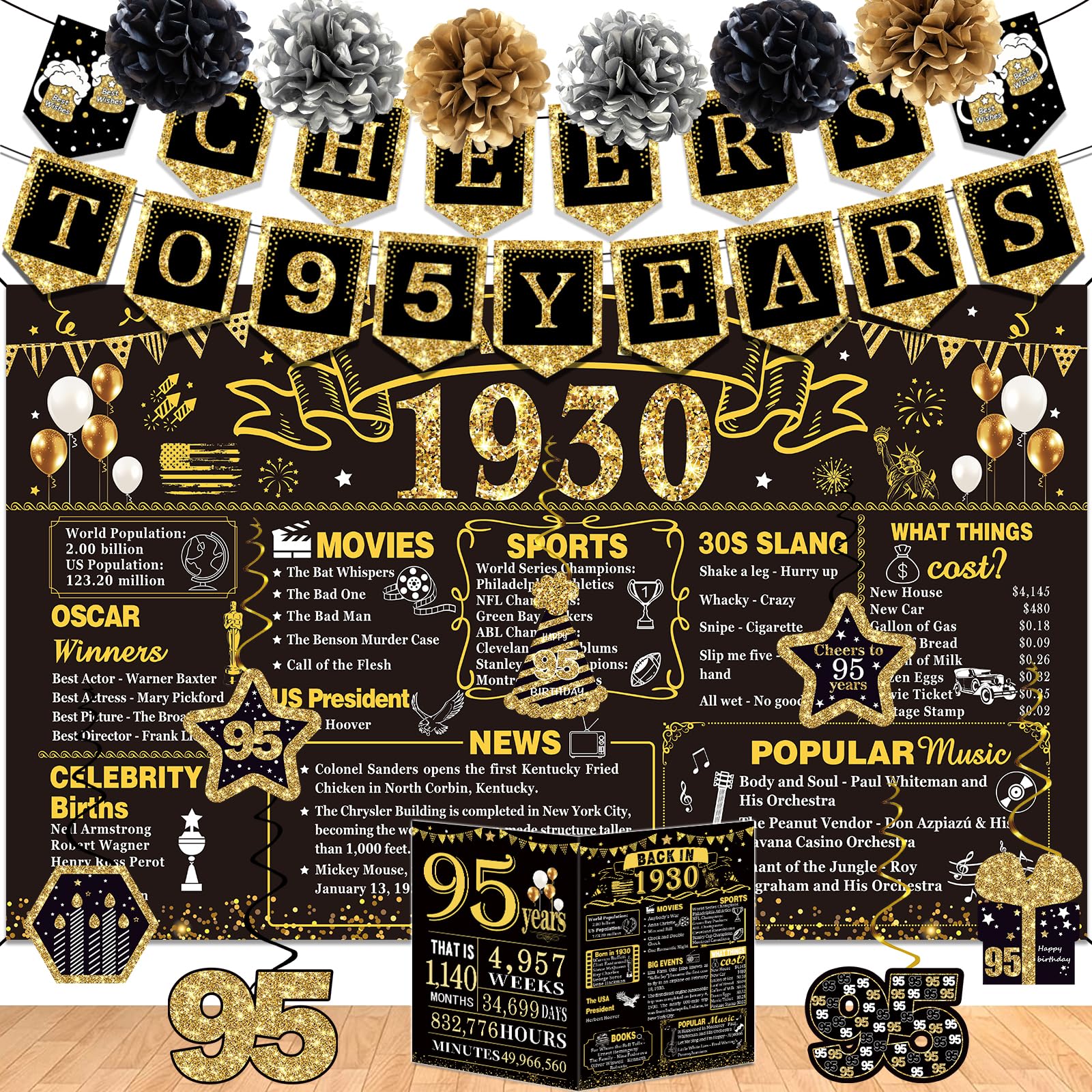 Amazon.com: 95th Birthday Decorations for Men Women,16PCS Back in 1930 ...