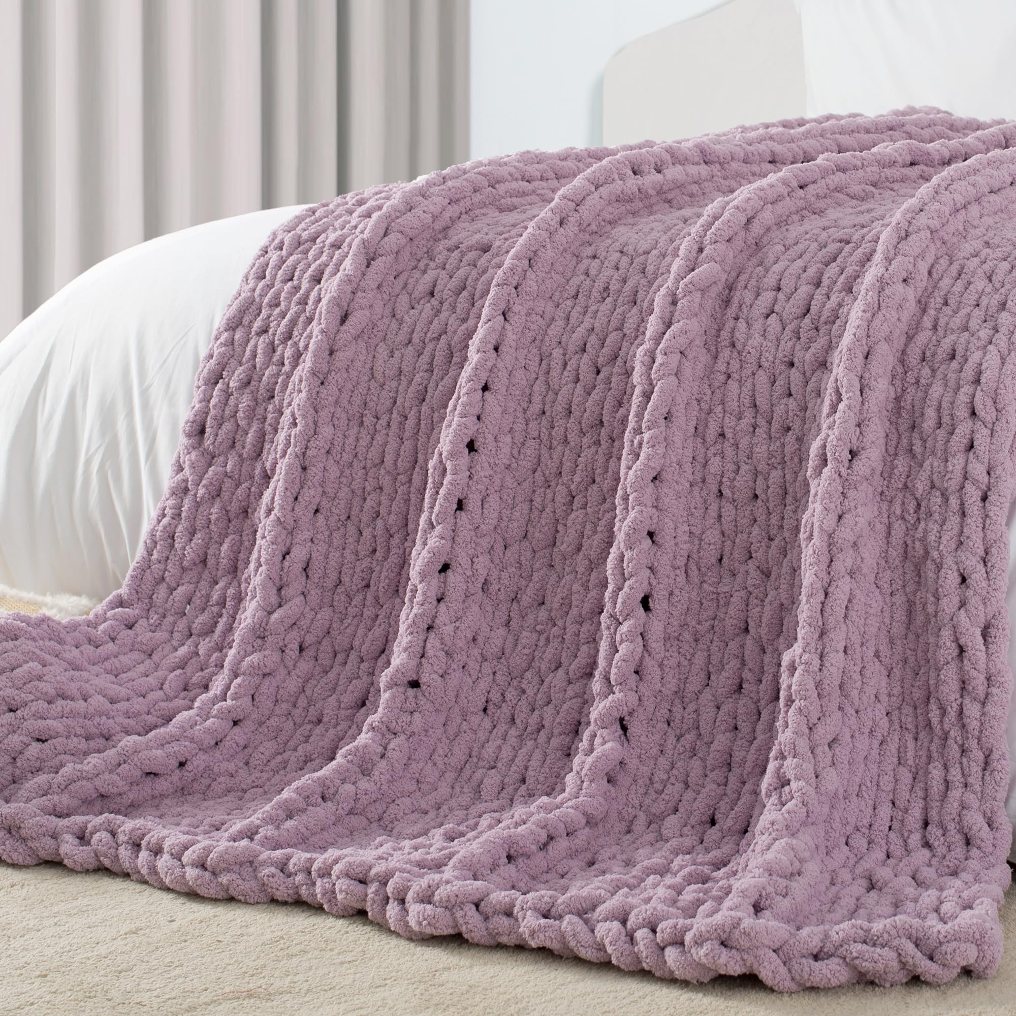 Amazon.com: Carriediosa Chunky Knit Throw Blanket 50" X 60", 100% Hand ...