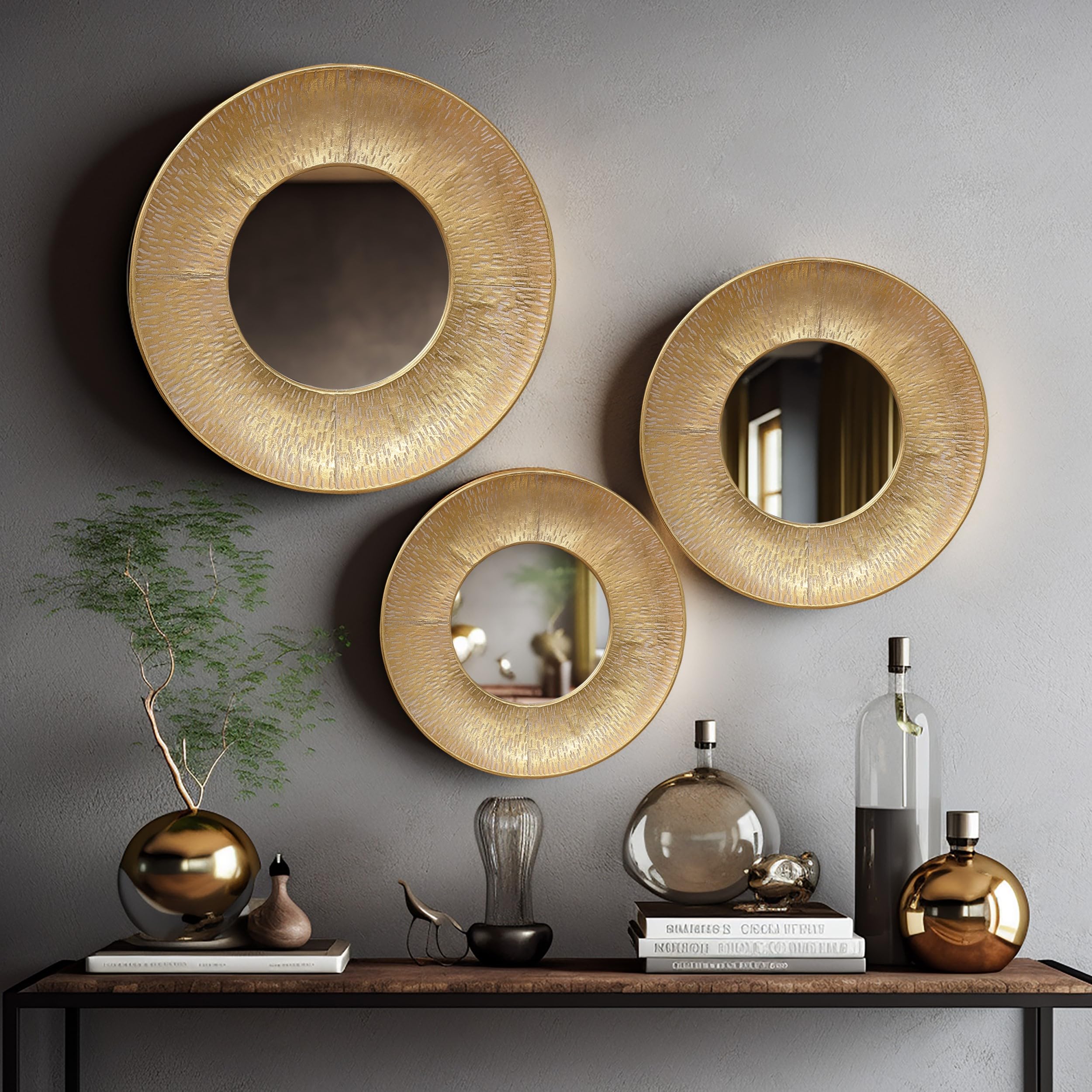 Amazon.com: LuxenHome 3 Piece Gold Metal Round Wall Mirror Set Boho ...