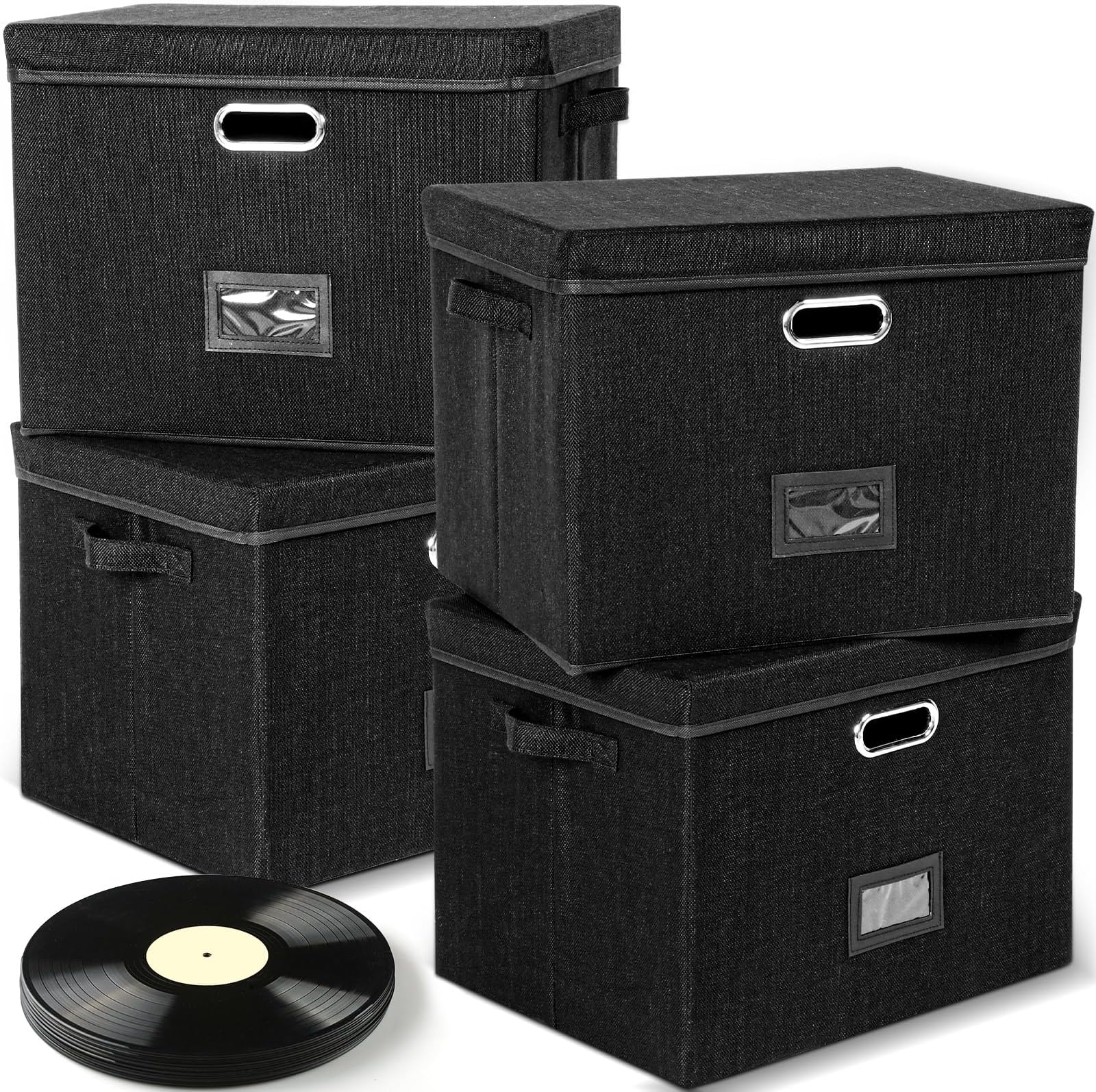Amazon.com: 12-Inch Vinyl Record Storage Boxes with Lids and Handles ...