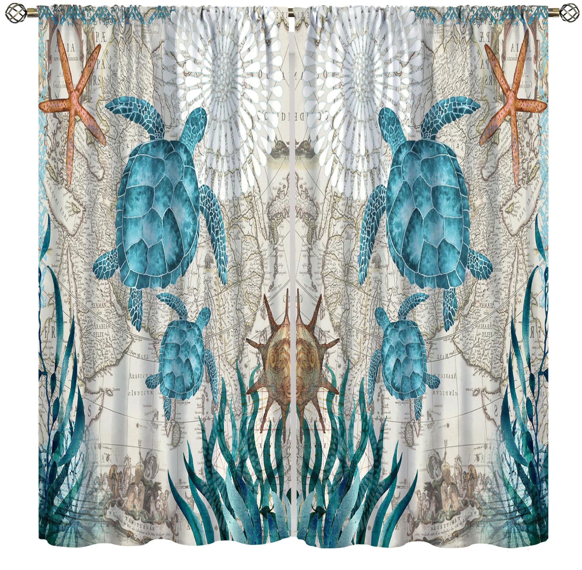 Amazon.com: Sea Turtles Curtains Tropical Ocean Beach Teal Turtles ...