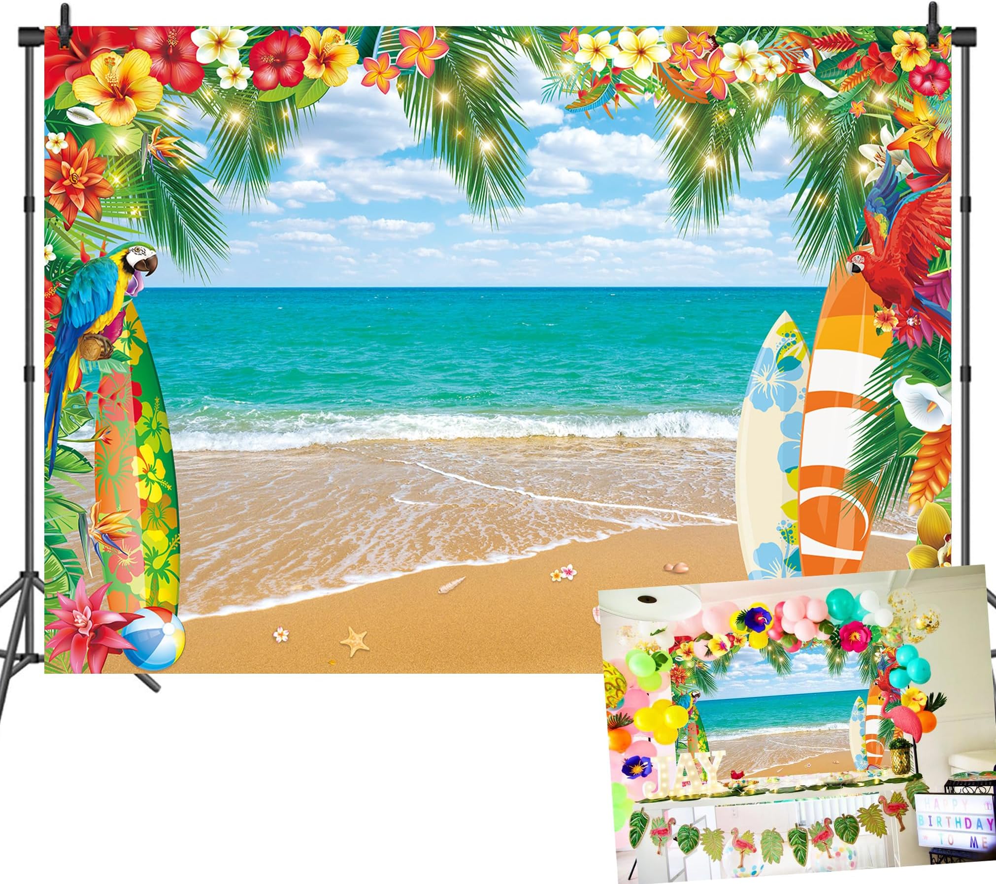 Amazon.com : 7x5ft Summer Tropical Beach Sea Background Hawaiian Blue Sky Palm Leaves Flower ...