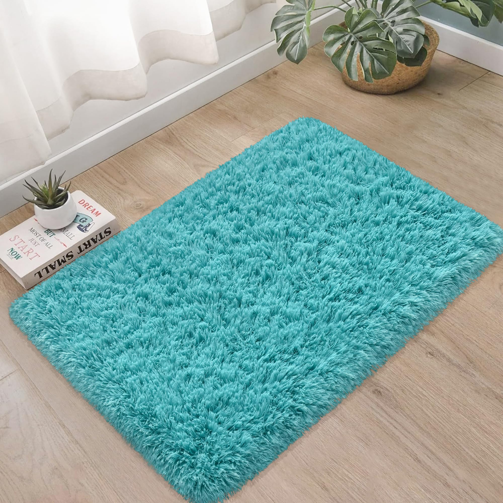 Amazon.com: Small Fluffy Rugs for Bedroom 2x3 Teal Blue Shaggy Area Rug ...