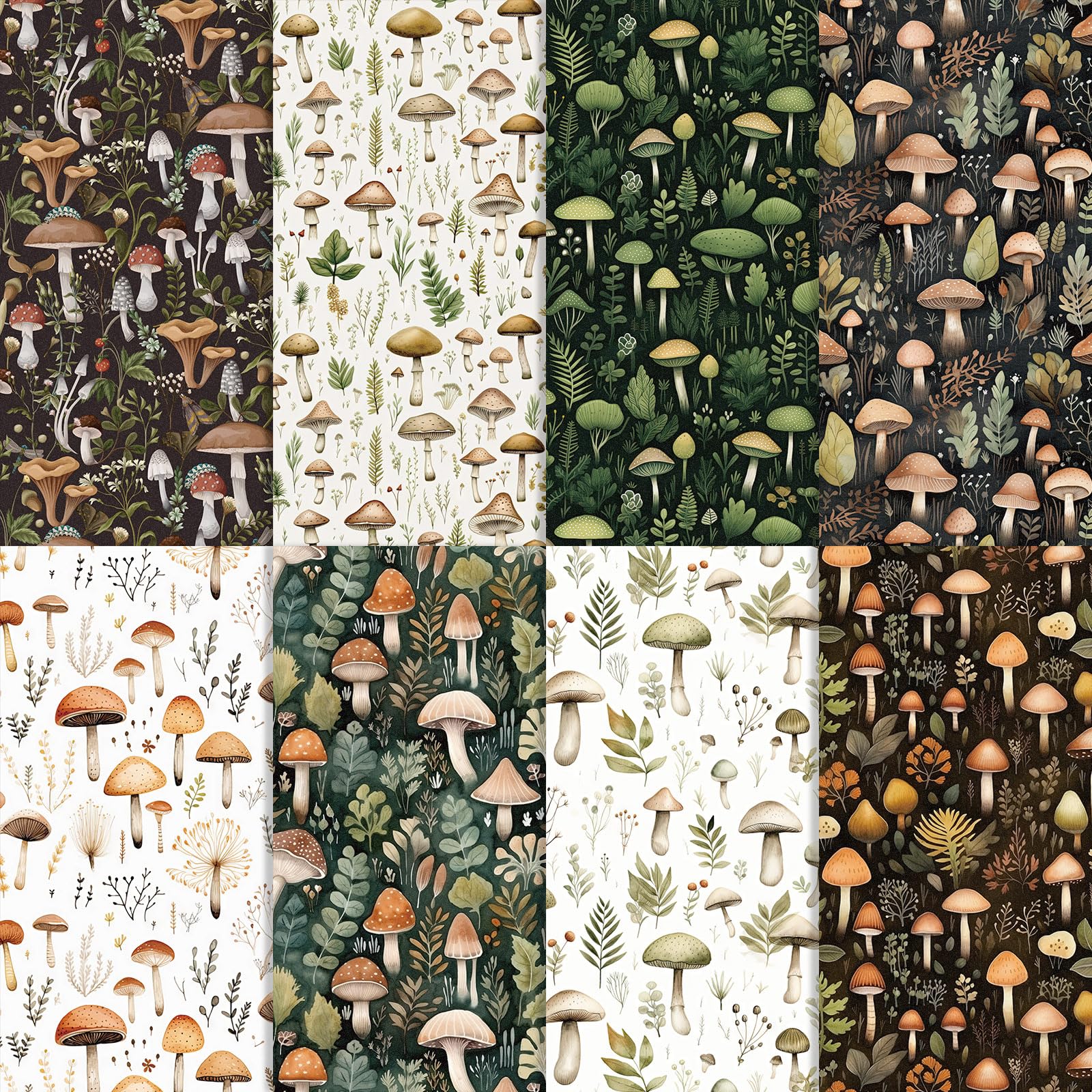 Amazon.com: Whaline 8Pcs Mushroom Cotton Fabric Bundles Watercolor ...