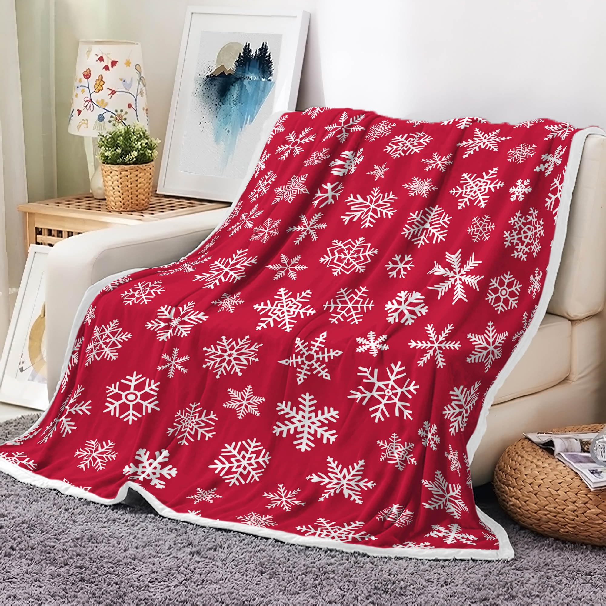 Amazon.com: Red Christmas Blanket, Red Print Snowflake Xmas Blanket ...