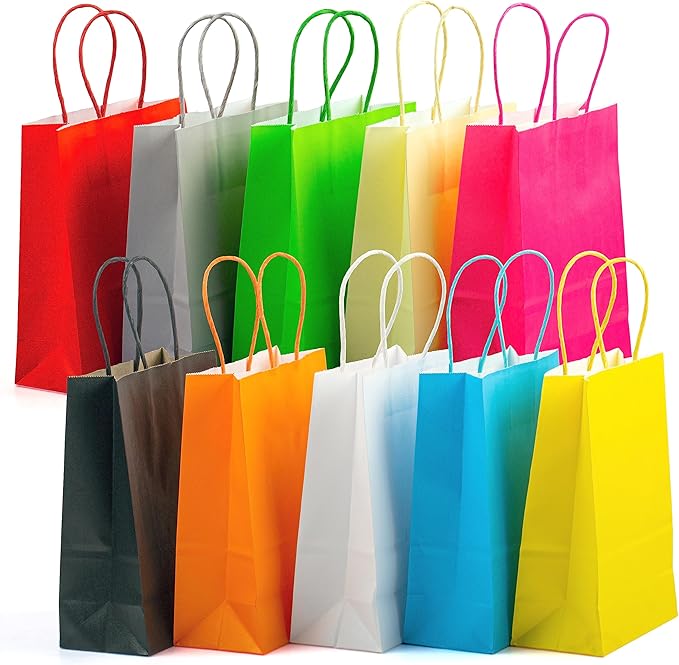 40 Pcs Paper Bags, 16x8x22cm Kraft Paper Bags, Multi-Color Party Bags ...