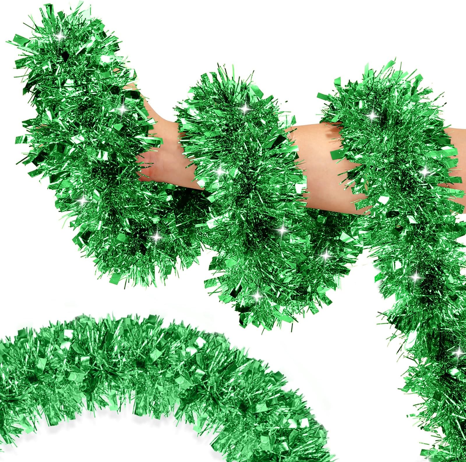 Amazon.com: 50FT Tinsel Christmas Garland Metallic Twist Garland Shiny ...