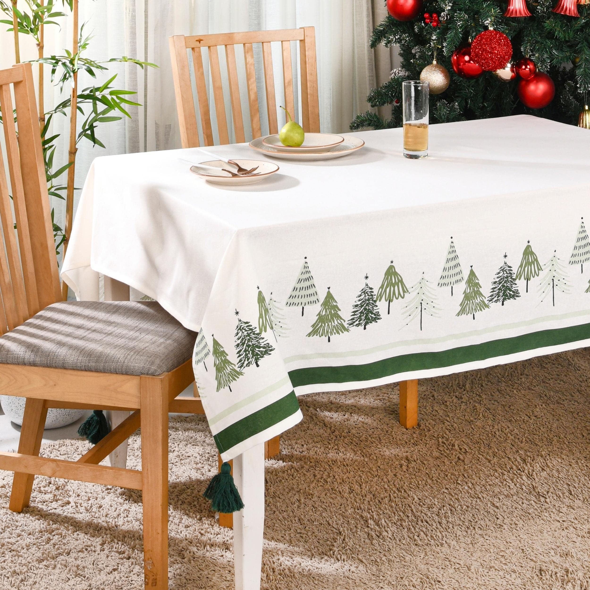 Amazon.com: AnyDesign Christmas Tablecloth Watercolor Pine Tree Fabric ...