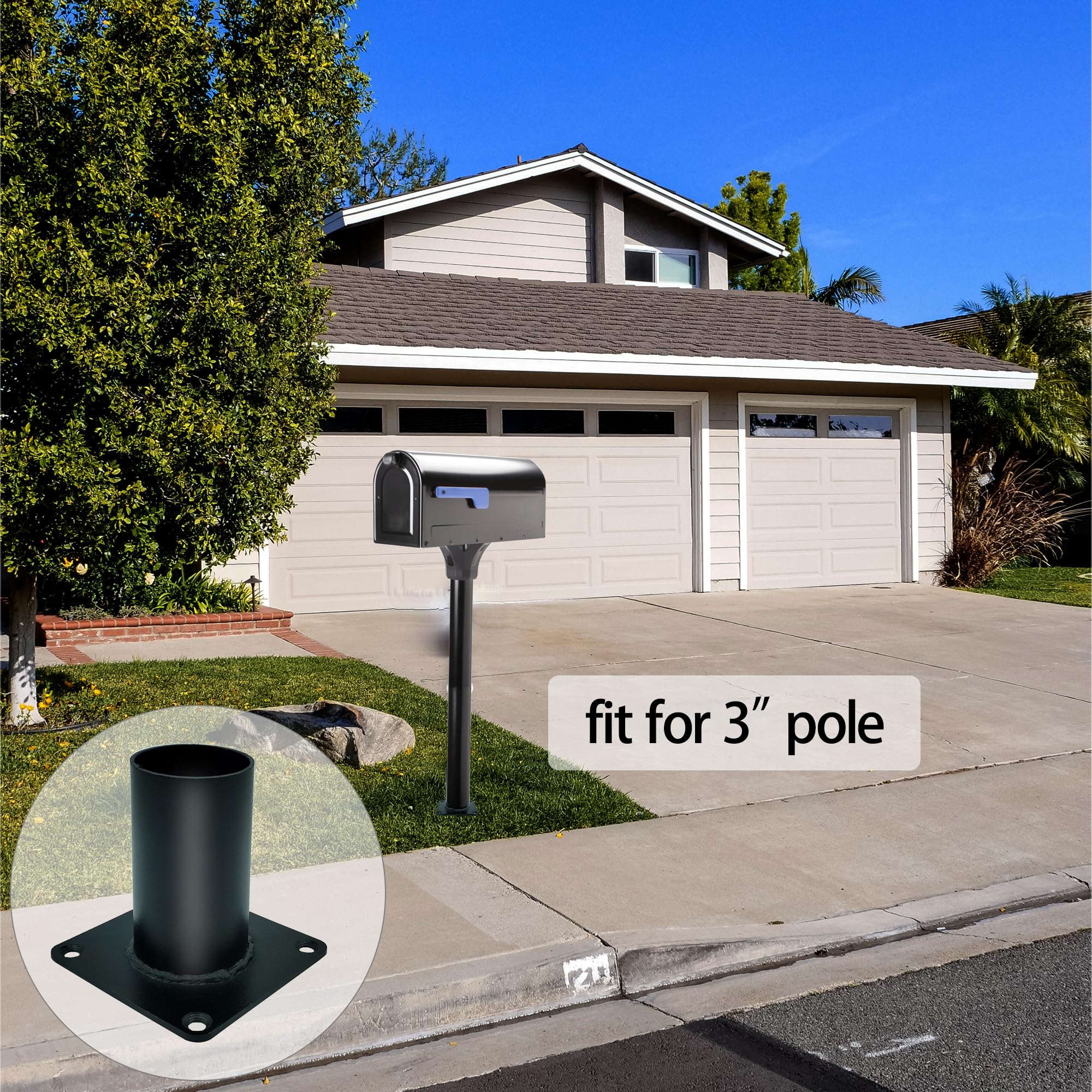 Mailbox With Post Heavy Duty 3" Pier Mount Base - Black Steel Post ...