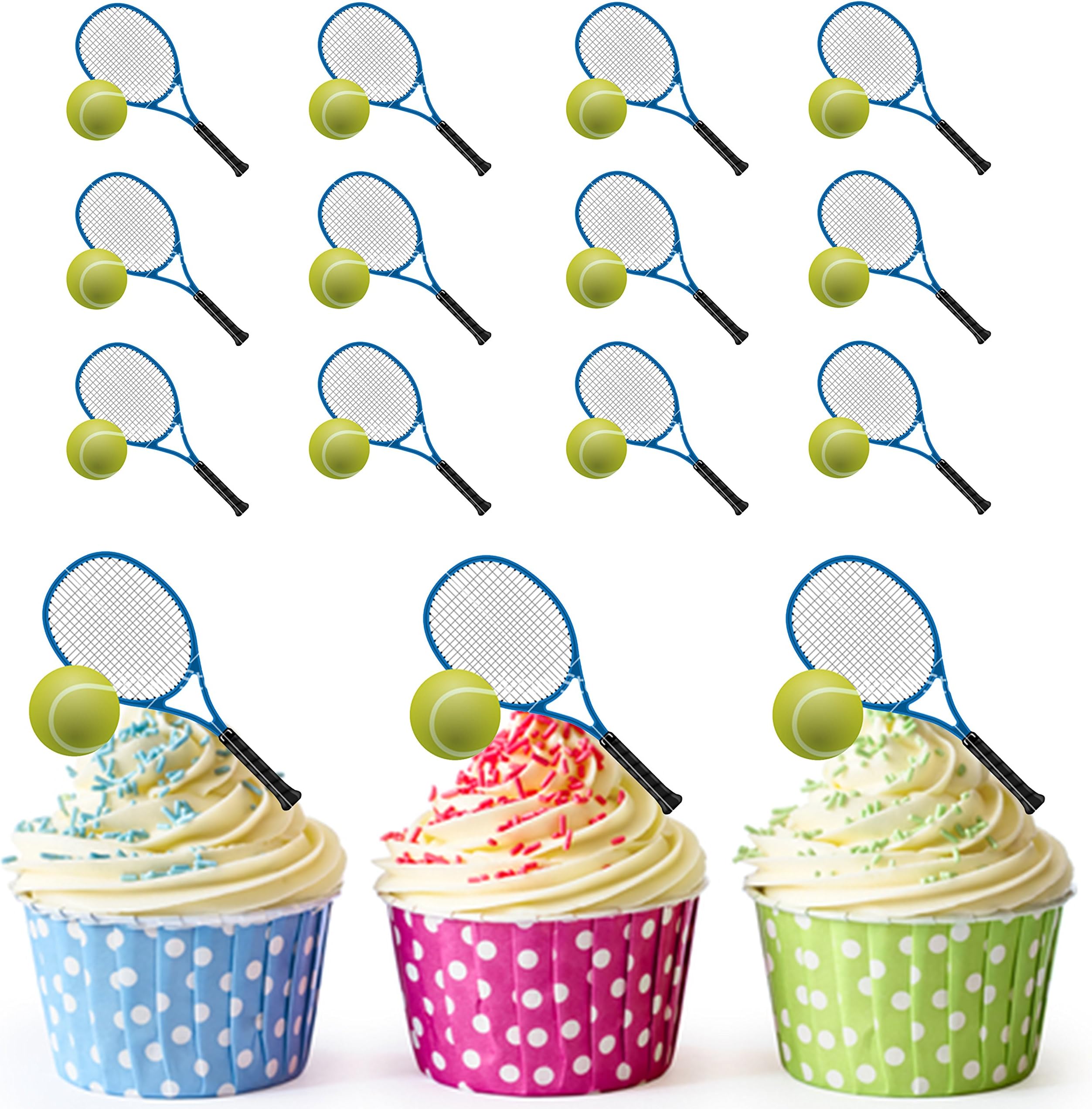 24x Fondant Cupcake Toppers - Tennis Balls - Sports Party Cupcake Cake ...