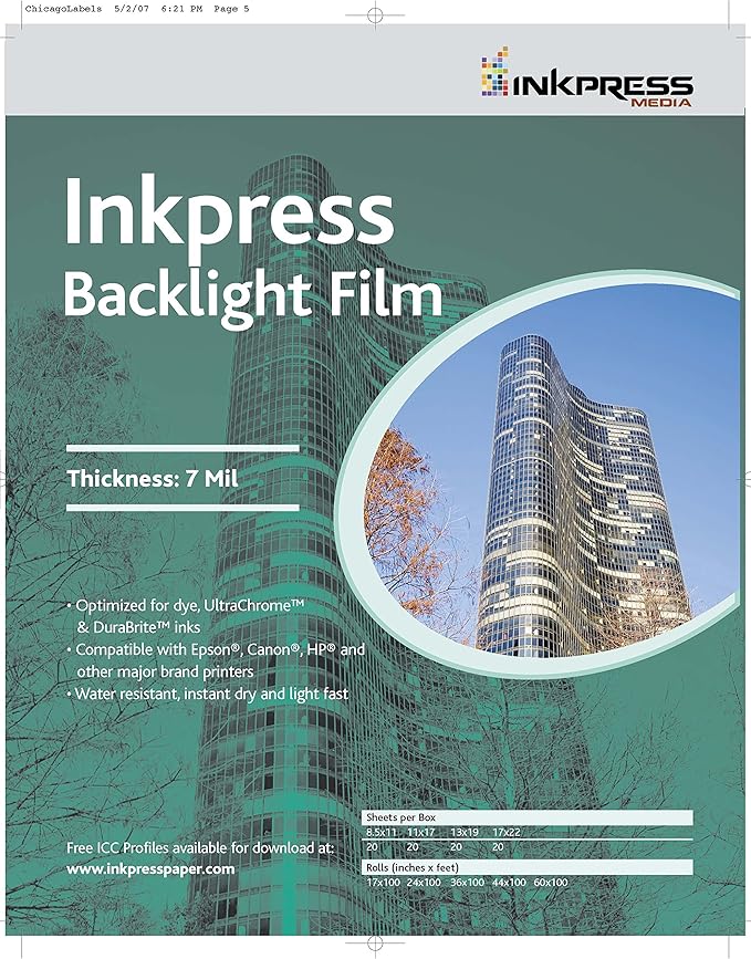 Amazon.com : Inkpress Media Backlight Film, 7 Mil Paper : Office Products