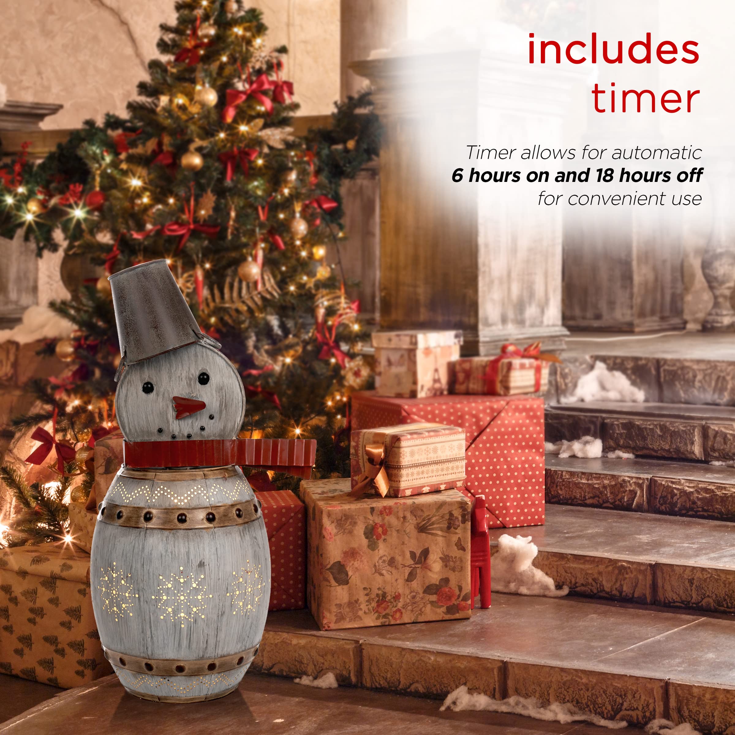 Alpine Corporation 30" H Indoor/Outdoor Metal Barrel Snowman Christmas ...