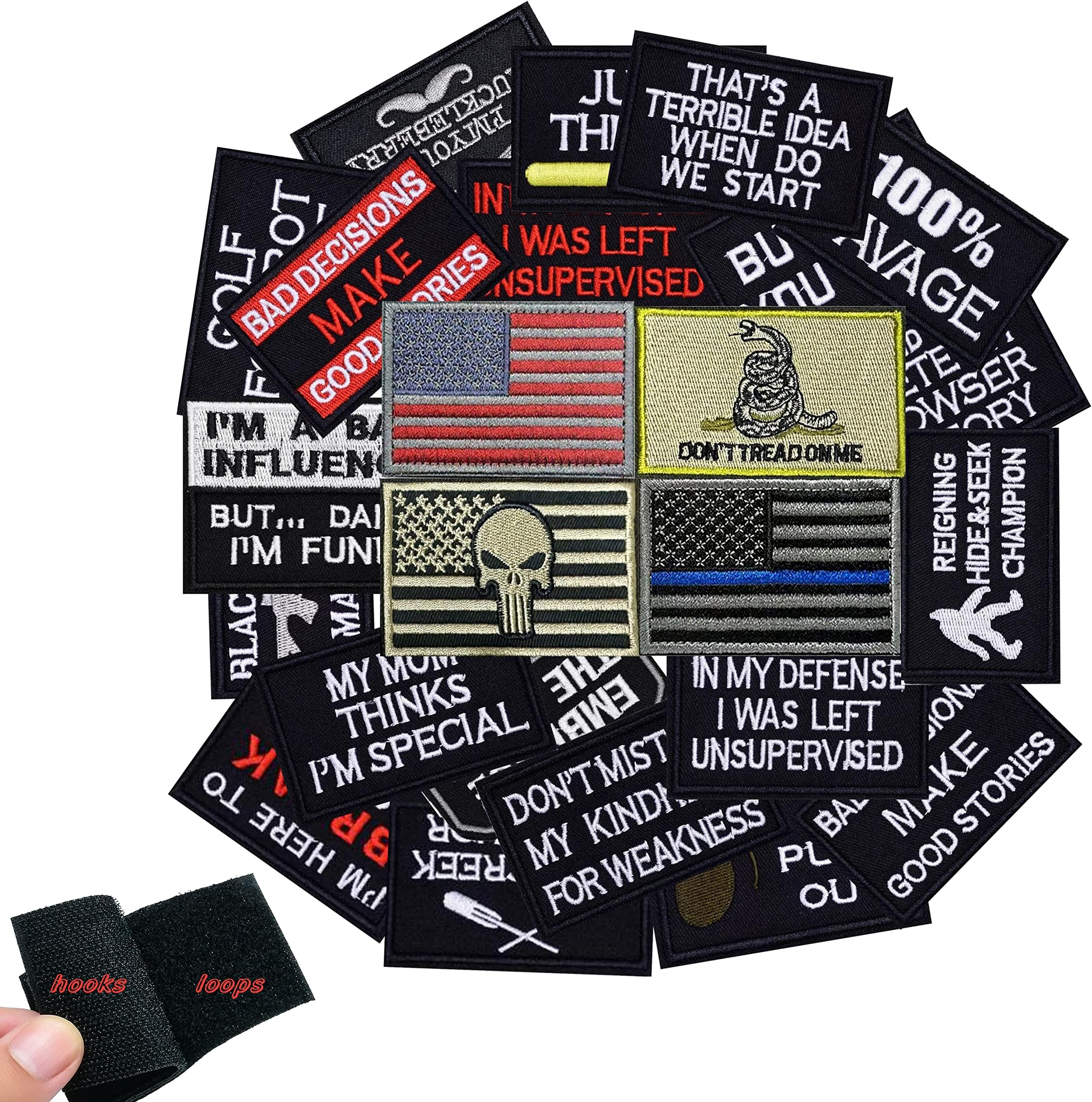 Amazon.com: Snogisa 20 Pieces Patches Tactical Morale Full Embroidery Patch Set,Military Funny ...