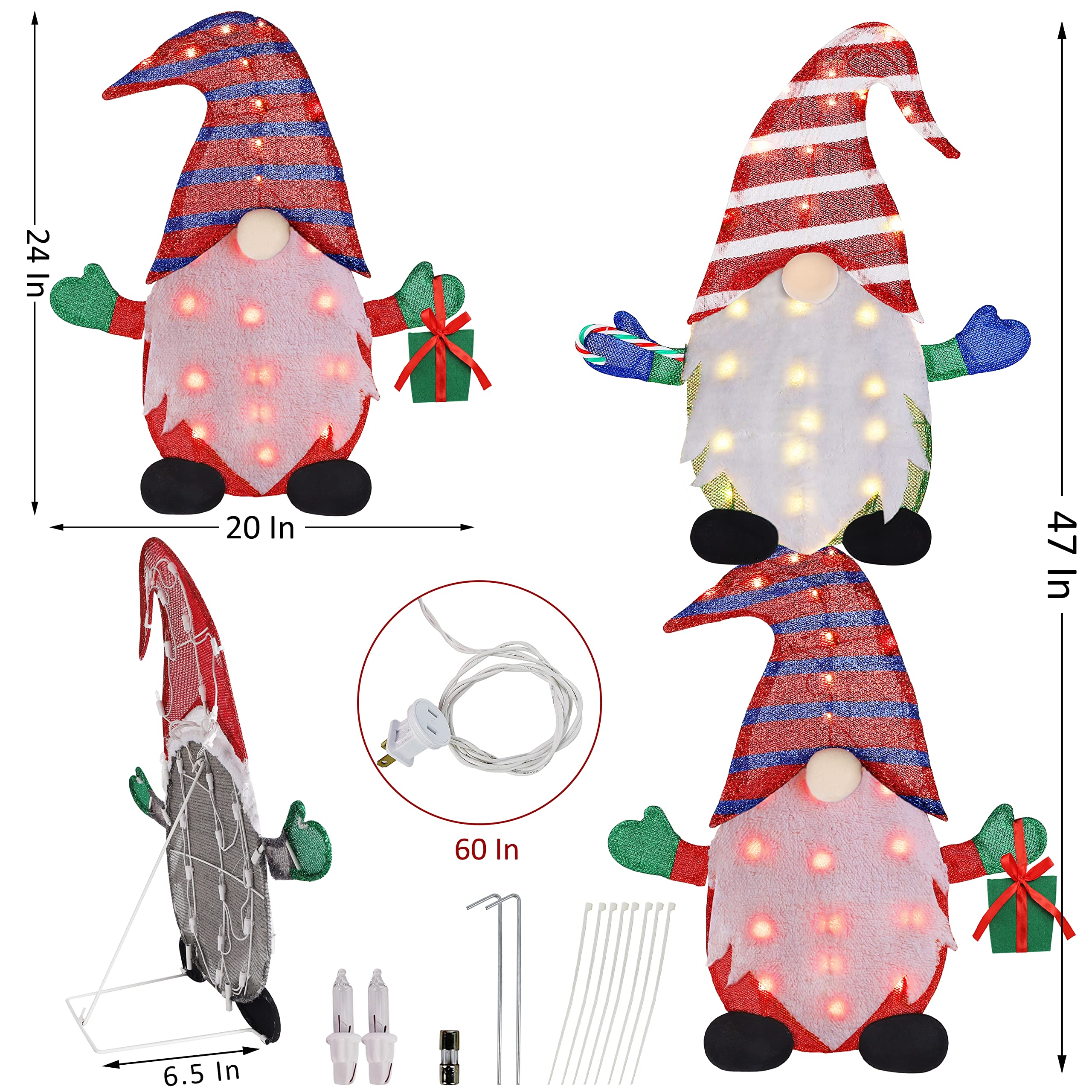 Snapklik.com : 2 Pack Pre-Lit Light Up Gnomes, 50 Lights Lighted Gnome ...