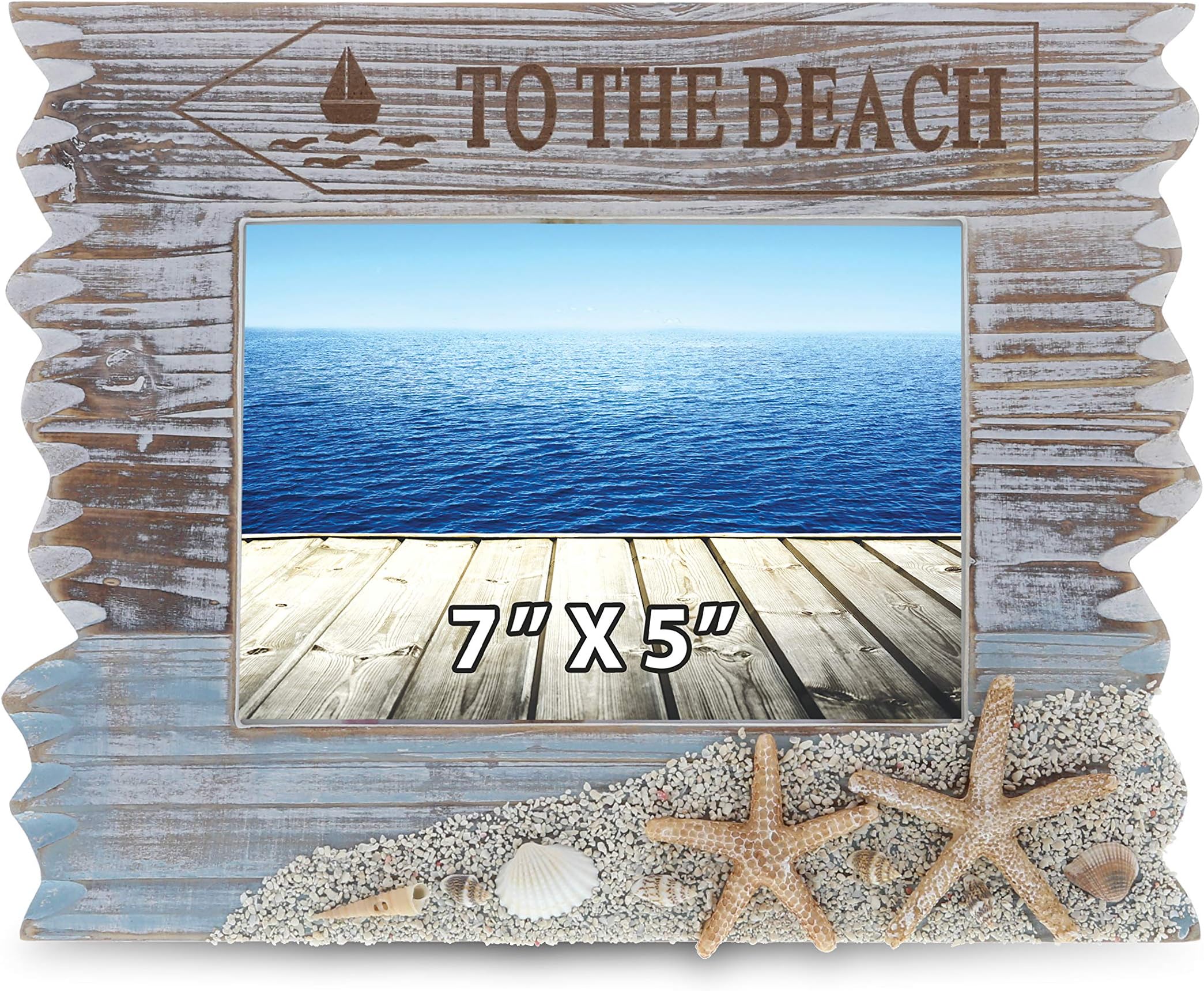 Amazon.com - Qiwog Beach Photo Frame - Nautical Beach Themed Wooden ...