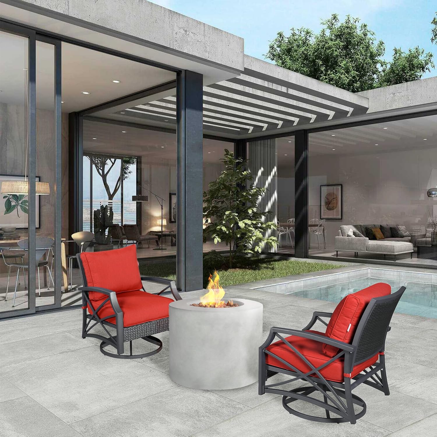 Amazon.com: Kinger Home Loren Rattan 3-Piece Patio Furniture Set with ...