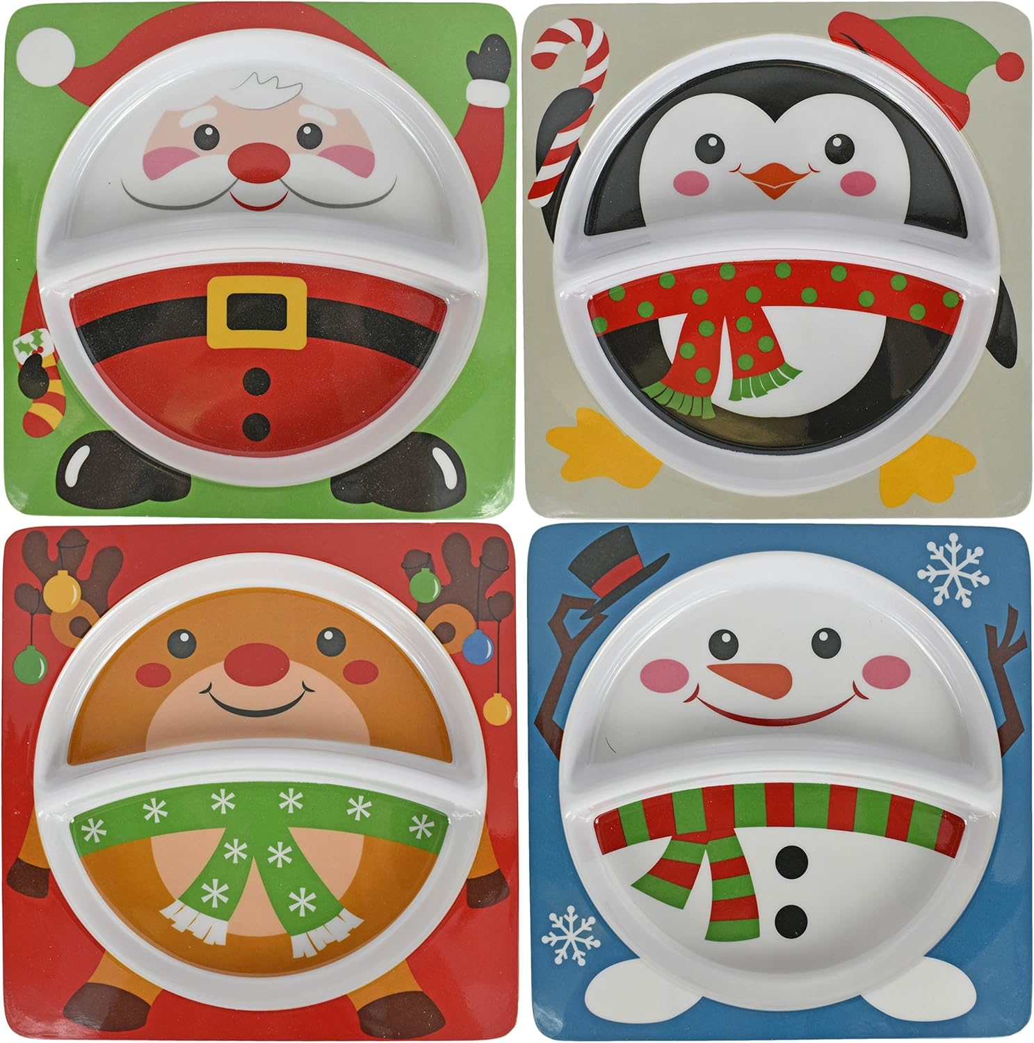 Amazon.com | Set of 4-8"x8" Kid's Christmas Dinnerware 2 Sectioned ...