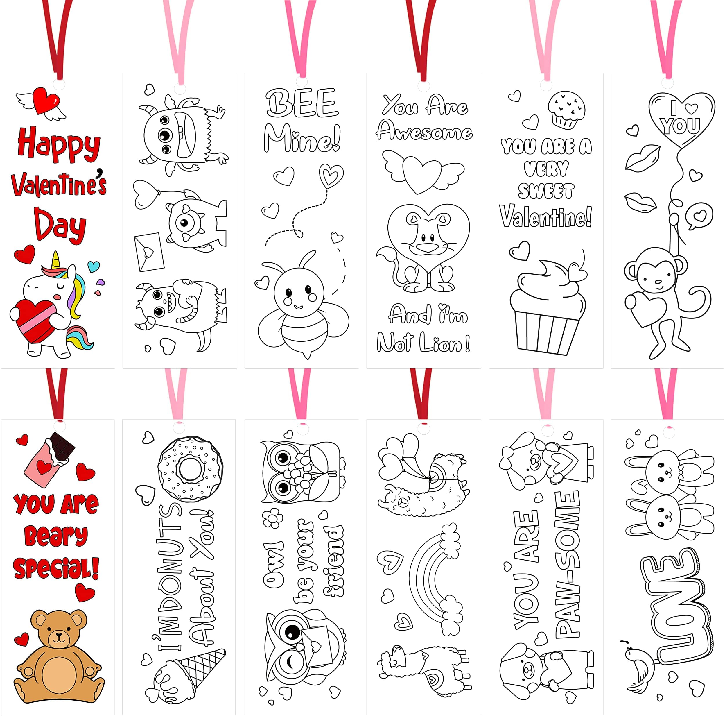 Amazon.com: Haooryx Valentine DIY Coloring Bookmarks - 75Pcs Valentine ...