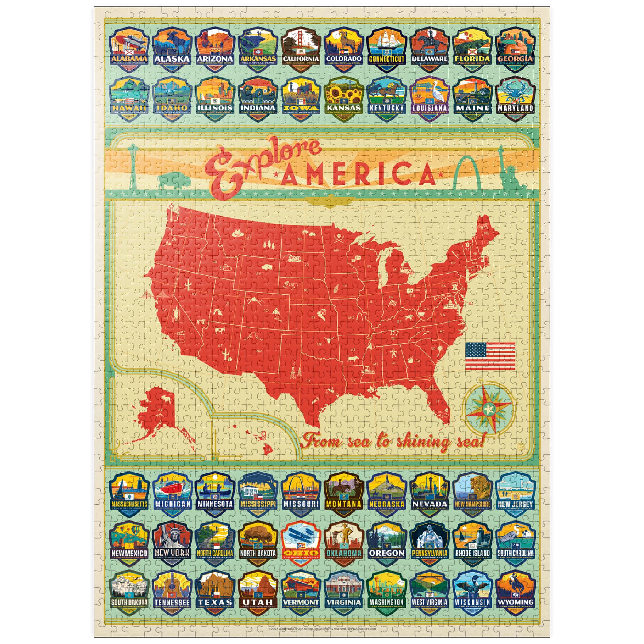 Amazon.com: MyPuzzle Explore America Map: 50 State Emblems, State Pride ...