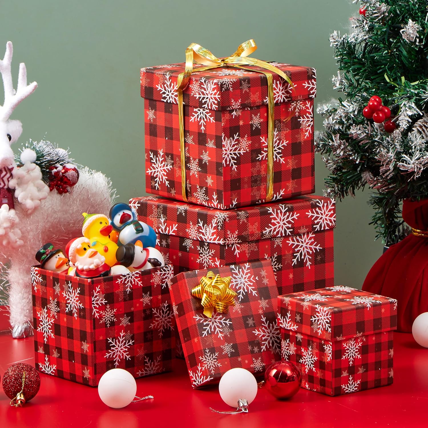 JOYIN 4 Pcs Christmas Nesting Gift Boxes, Xmas Stackable Gift Boxes Set ...