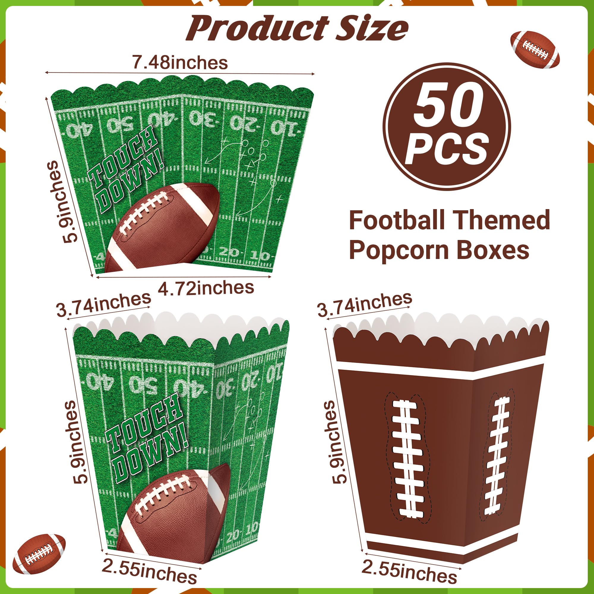 Snapklik.com : 50 PCS Football Popcorn Boxes, Disposable Football Party ...