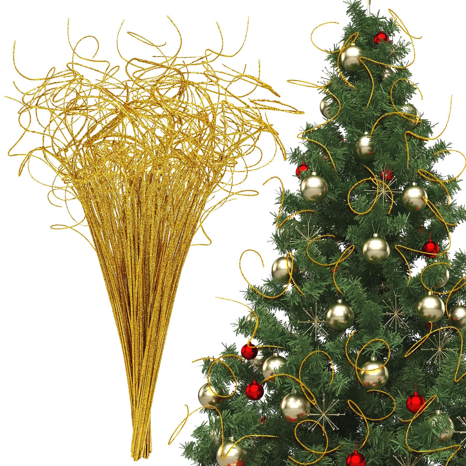 Amazon.com: LSLYHTC 62 Stem Christmas Curly Willow Branches, Gold ...