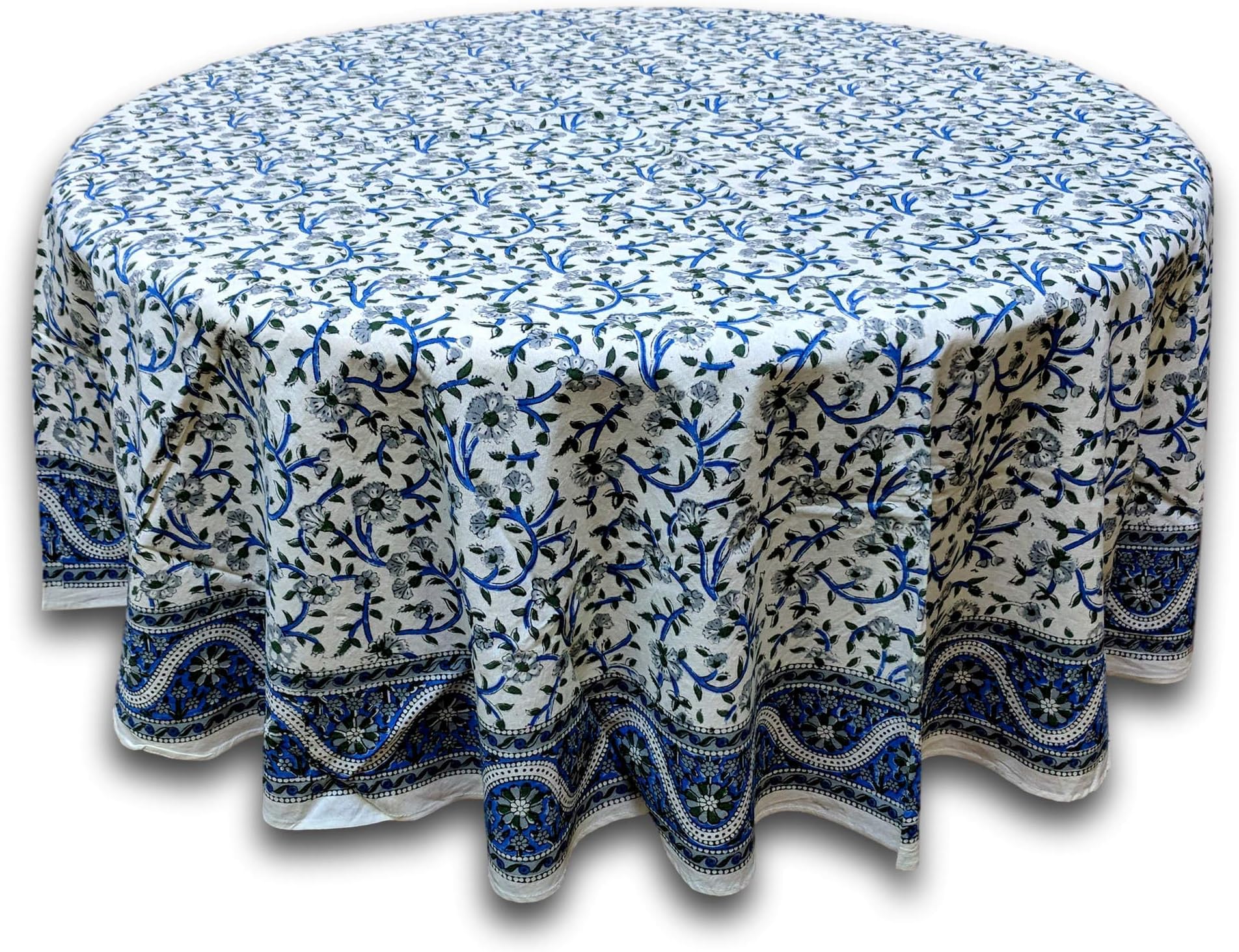 Amazon.com: India Arts Floral Peacock Round Cotton Tablecloth 72" Blue ...