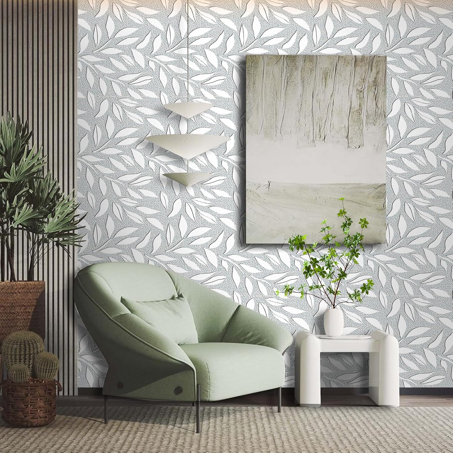 Attuart 17.7" x118 Wallpaper Peel and Stick White Leaf Contact Paper ...