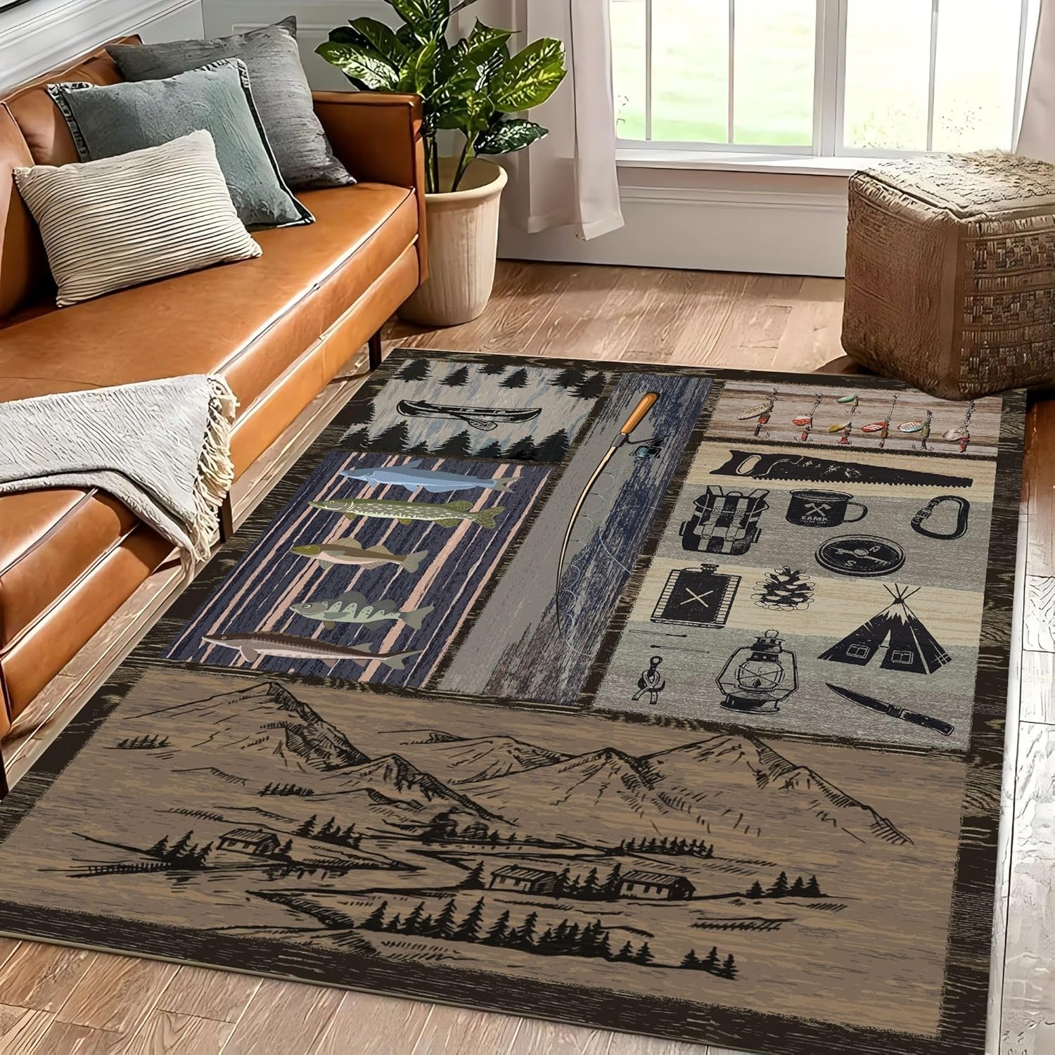 Amazon.com: USHIRUG Cabin Fish Area Rugs, 3x5ft, Boat Fishing Rod ...