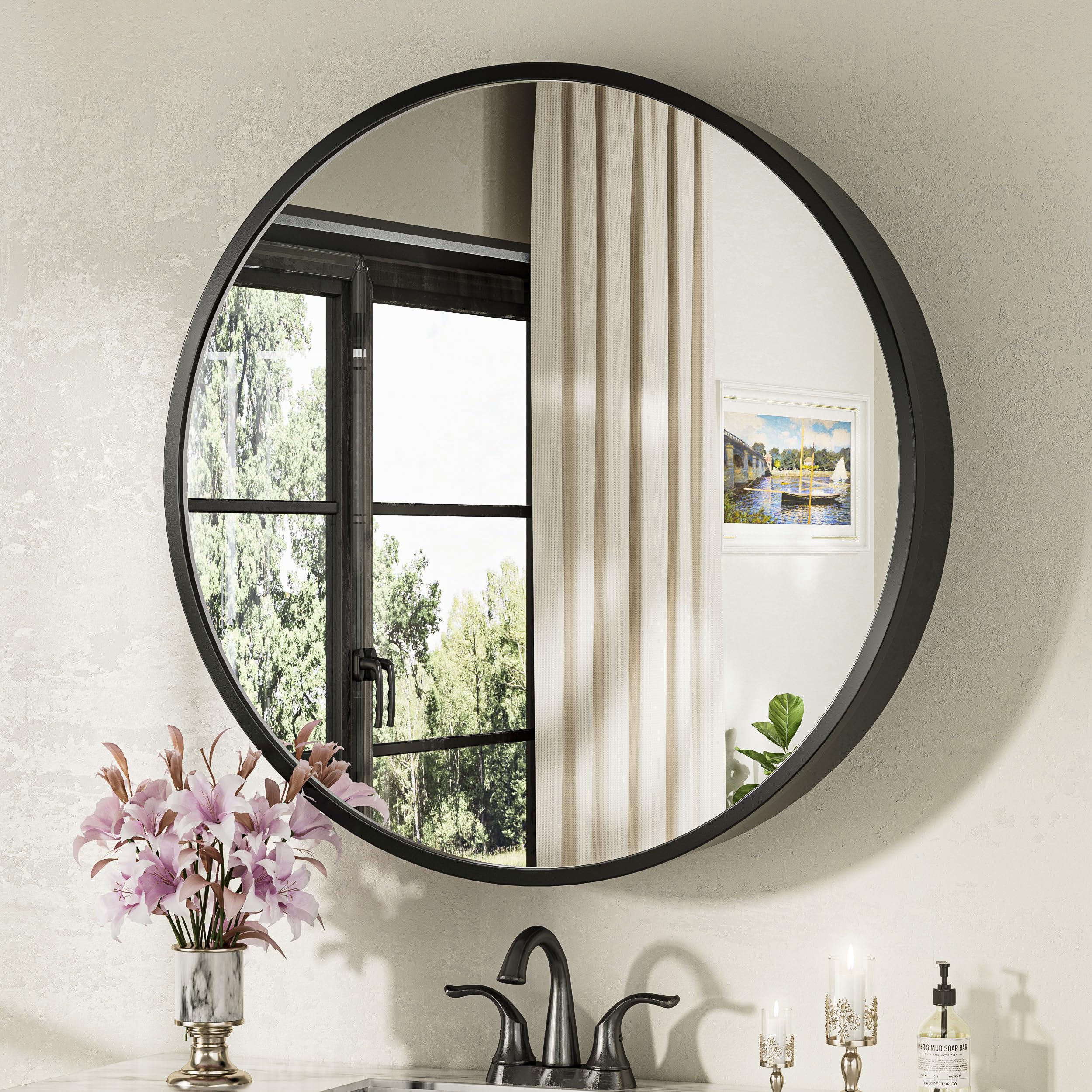 Amazon.com: Keonjinn 28 x 28 Inch Round Black Mirror Medicine Cabinet ...