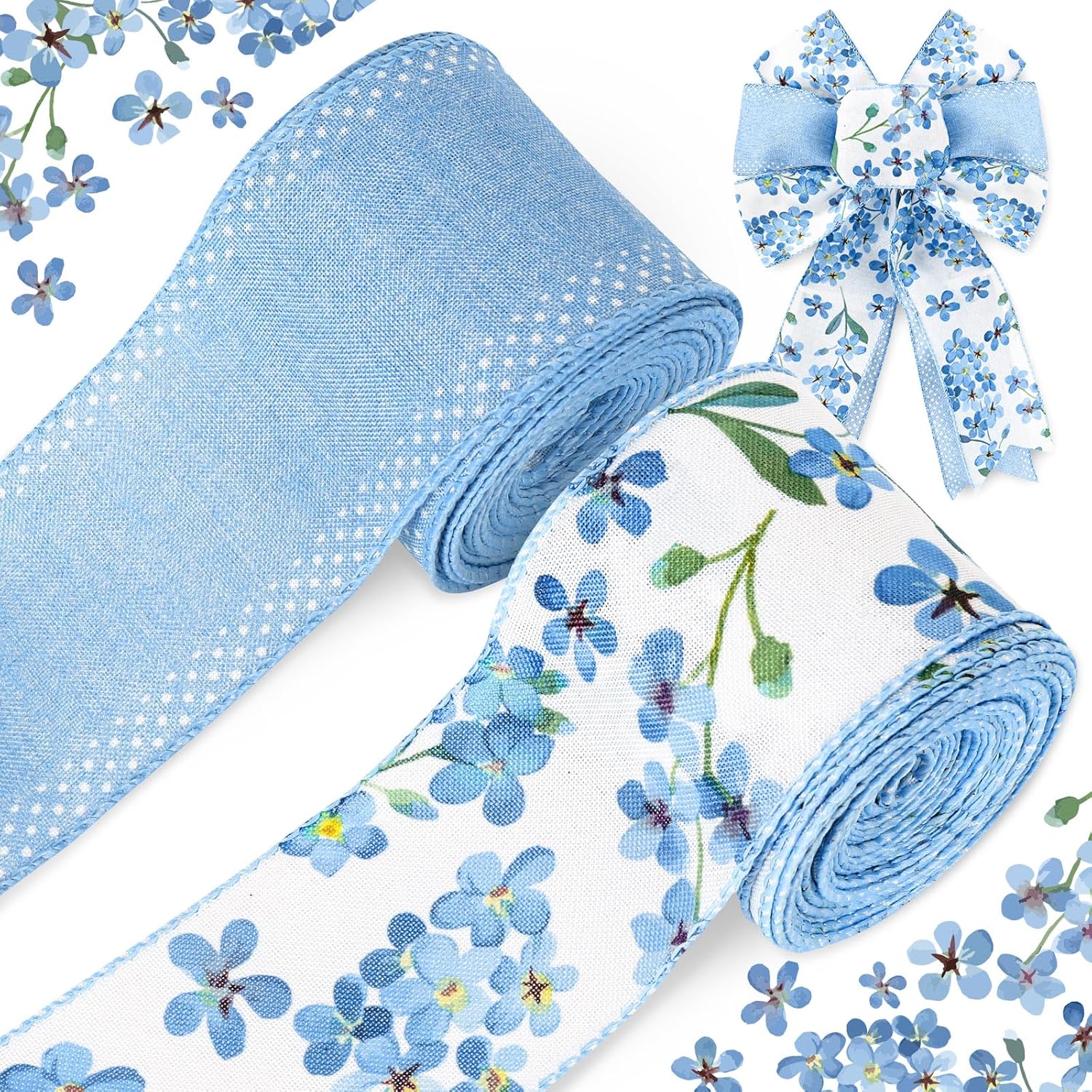 Amazon.com: AnyDesign White and Blue Wired Edge Ribbon Floral Craft ...