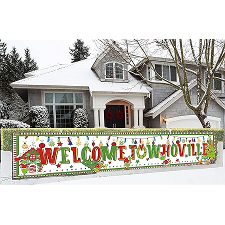 Amazon.com: Welcome To Whoville Banner Red Green Grinch Whoville ...