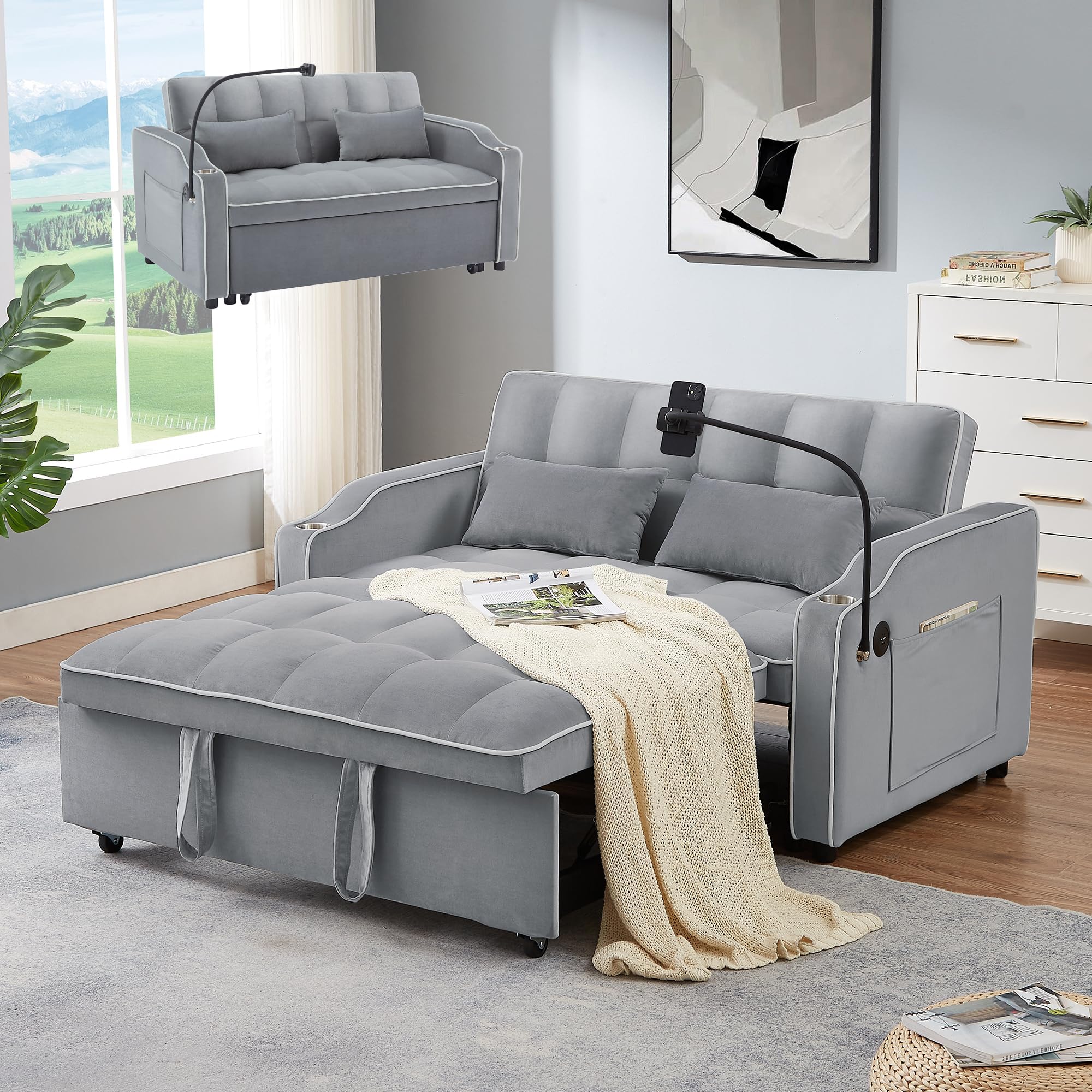 Amazon.com: ZKJOLMN Convertible Sleeper Sofa Chair Bed, 3 in 1 Loveseat ...