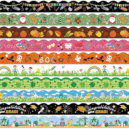 Quera 57.4ft Monster Scalloped Bulletin Board Stickers Self-Adhesive ...