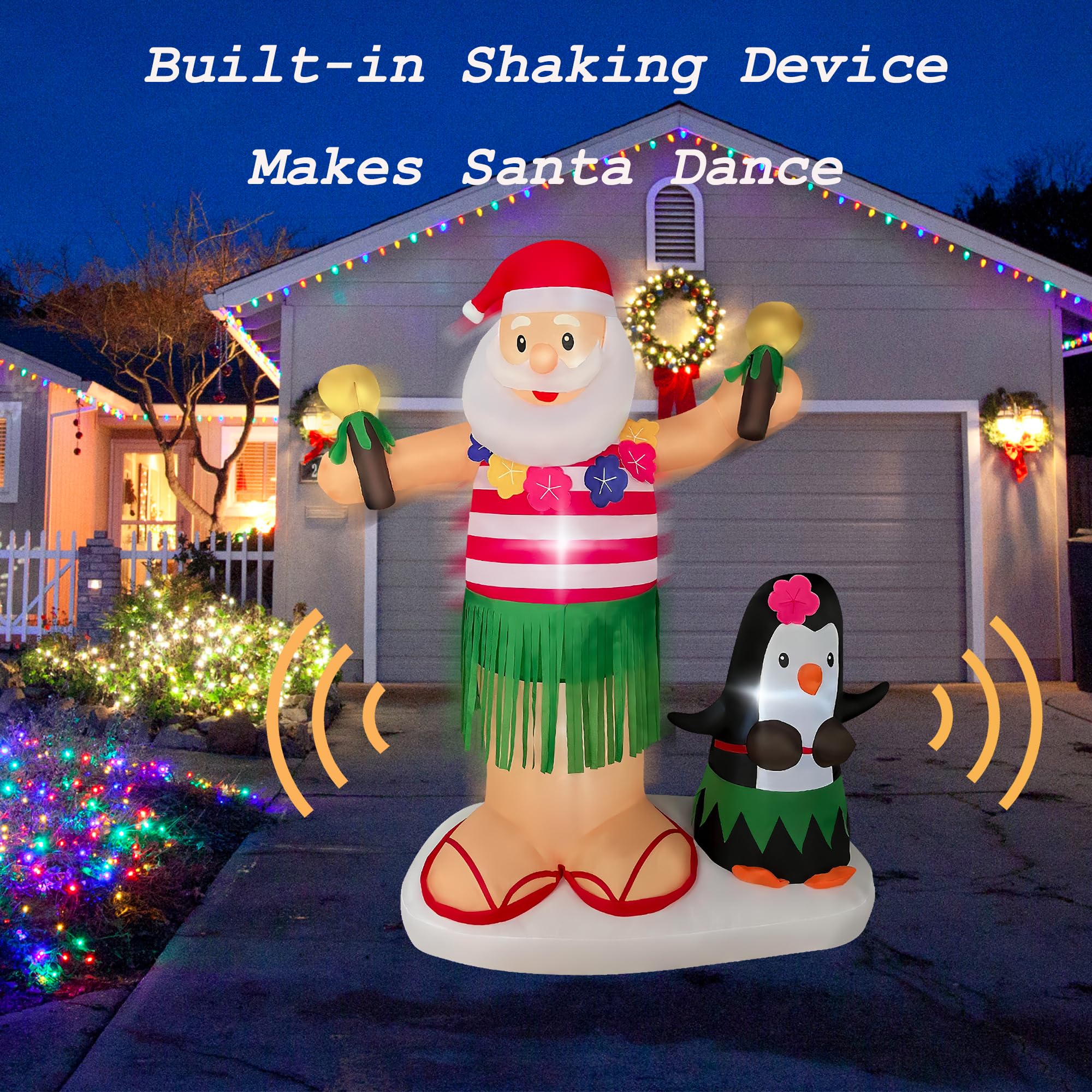 RETRO JUMP 6 Ft Christmas Inflatables Hawaiian Hula Santa with Penguin ...