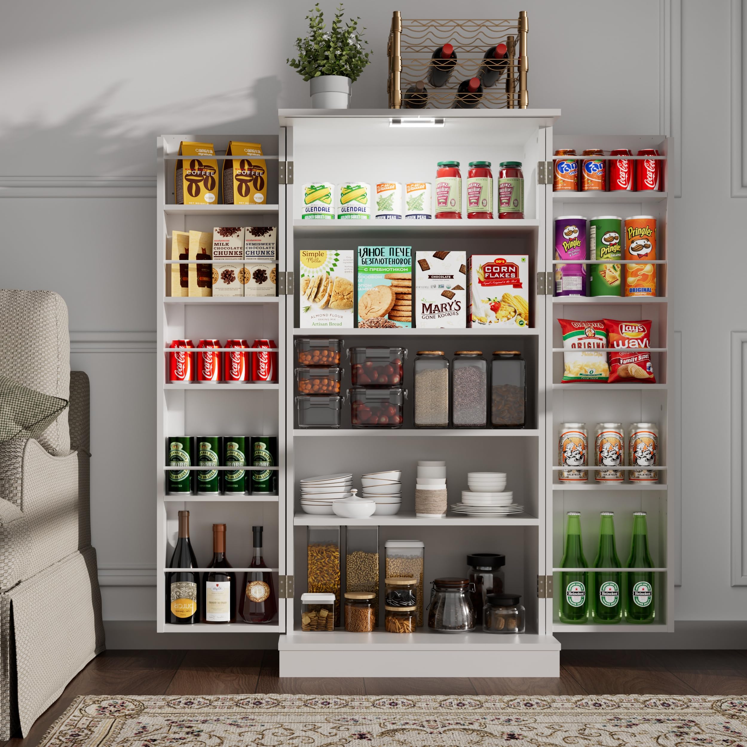 Amazon.com: NEWOWNDS 50'' LED Kitchen Pantry Storage Cabinet, White ...