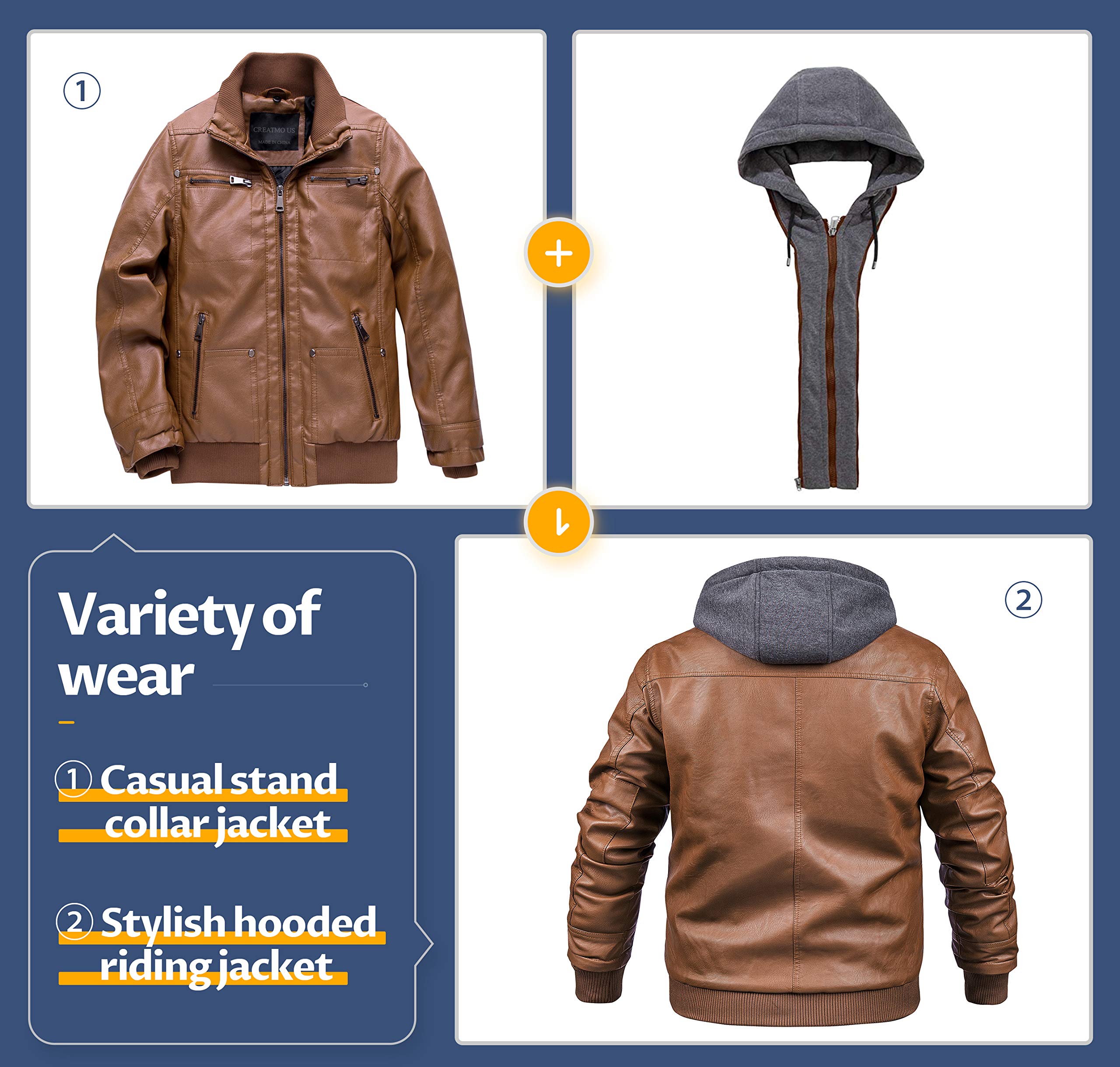 Snapklik.com : Mens Faux Leather Jacket Punk Motorcycle Zip Slim Fit Biker Jacket Brown M