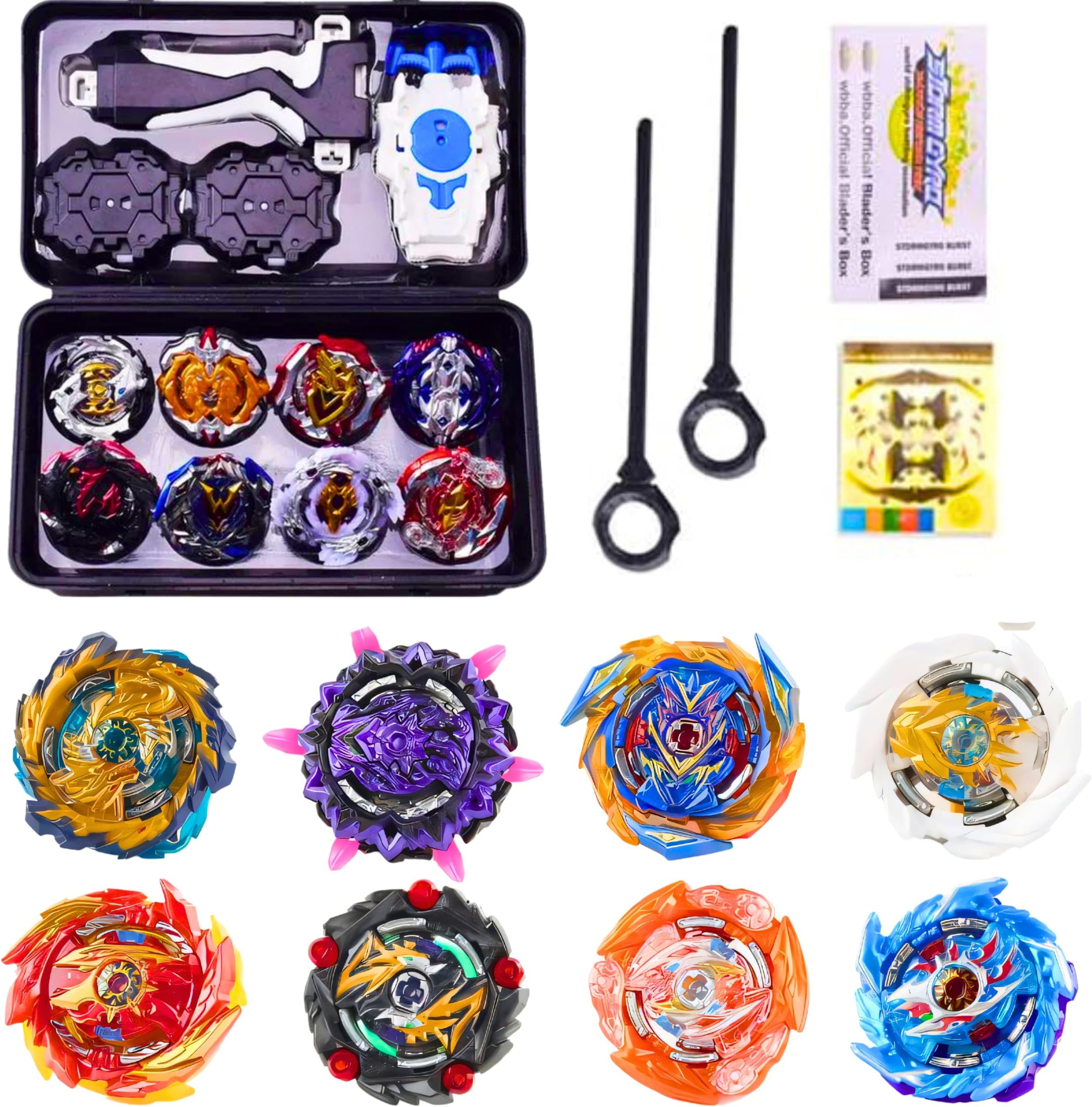 AYEBIA 8 pcs Bayblades Burst Evolution Metal Fusion with 2 Launchers Gyro Battling Game Starter ...
