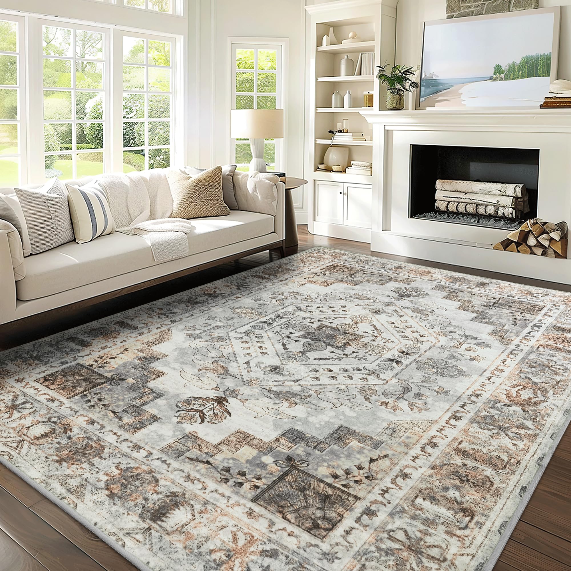 NICETOWN Washable Area Rug 5x8 - Faux Wool Area Rugs for Living Room ...